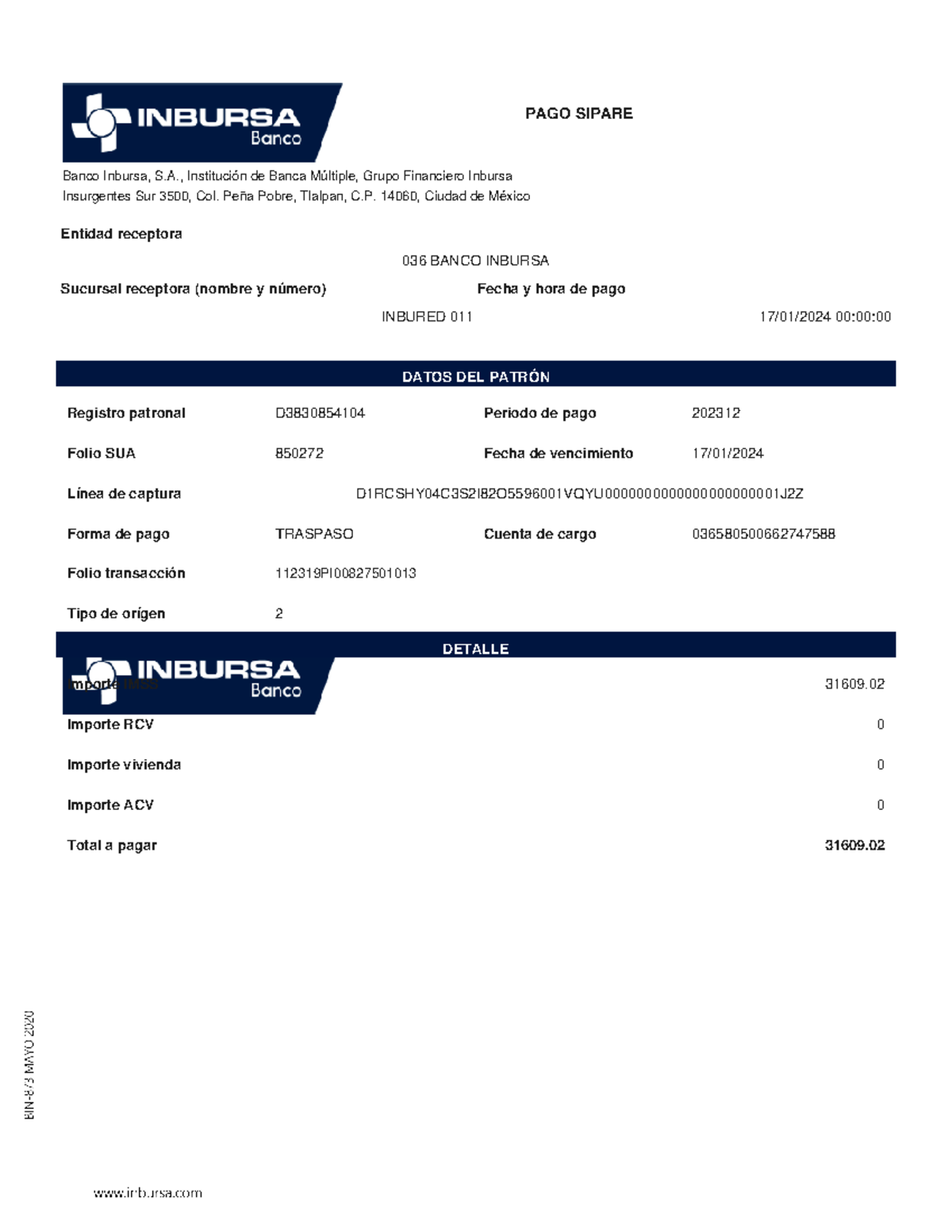 IMSS D38 - DIC 2023 (1) - hola - PAGO SIPARE Banco Inbursa, S ...