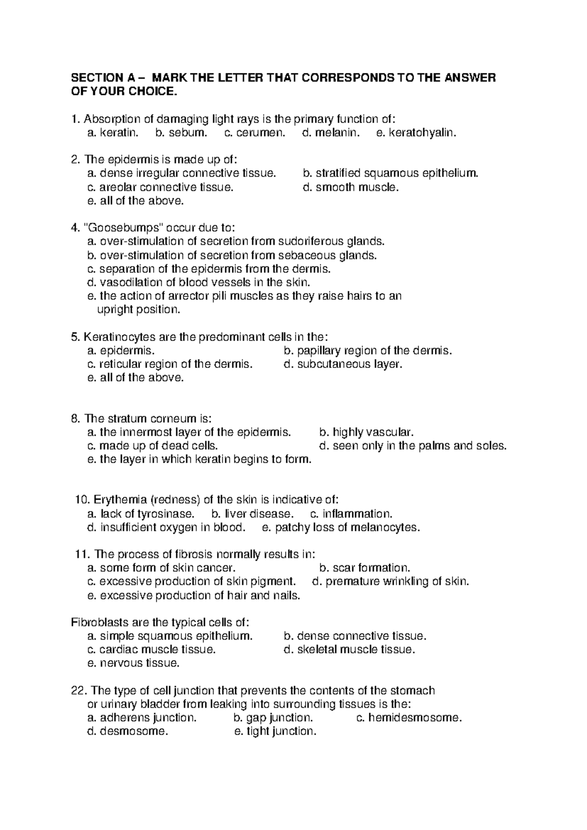 ZFP101 test question examples - SECTION A – MARK THE LETTER THAT ...