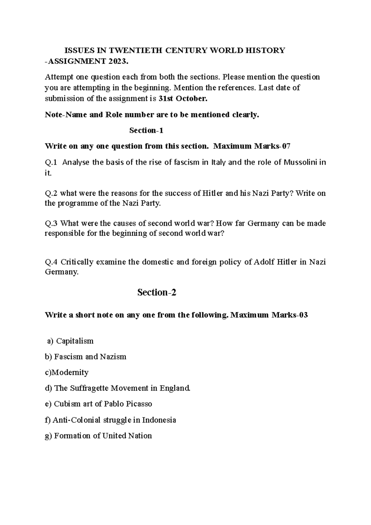 Issues IN Twentieth Century World History-Assignment 2023 - ISSUES IN ...