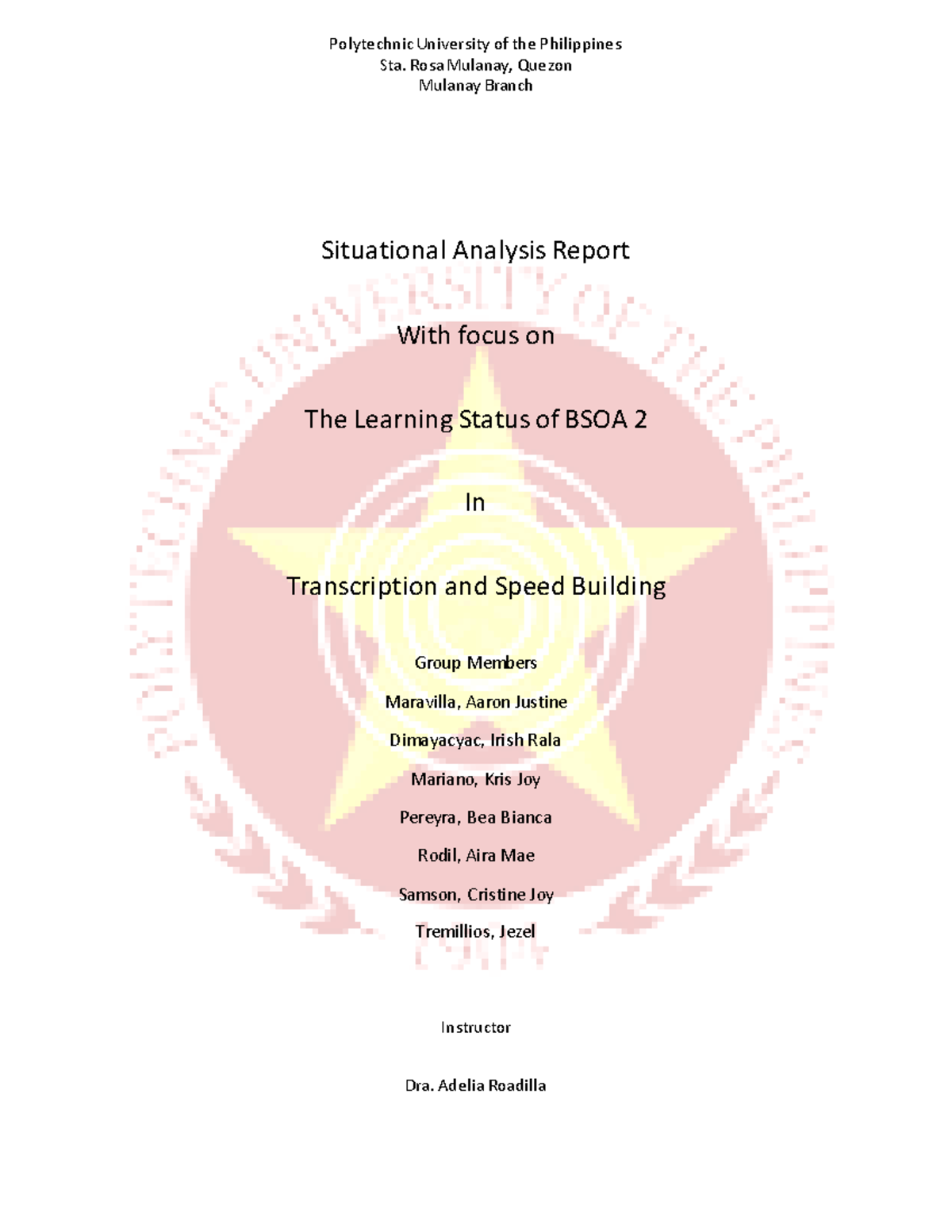 Situational Analysis Report - Mulanay Branch Situational Analysis ...