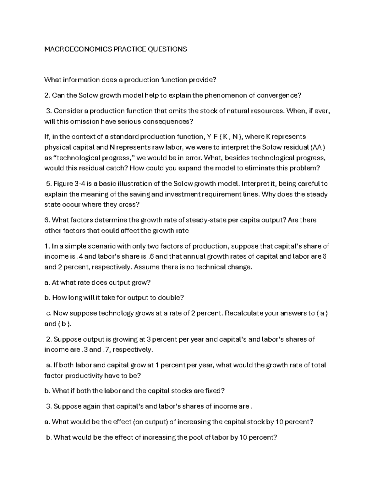 Macroeconomics Practice Questions - MACROECONOMICS PRACTICE QUESTIONS ...