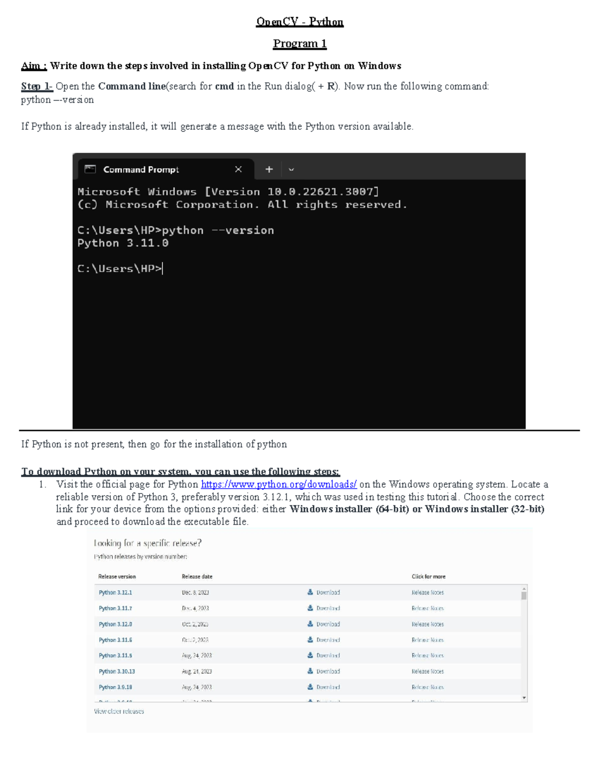 Csv iot - programs only - OpenCV - Python Program 1 Aim : Write down the steps involved in - Studocu