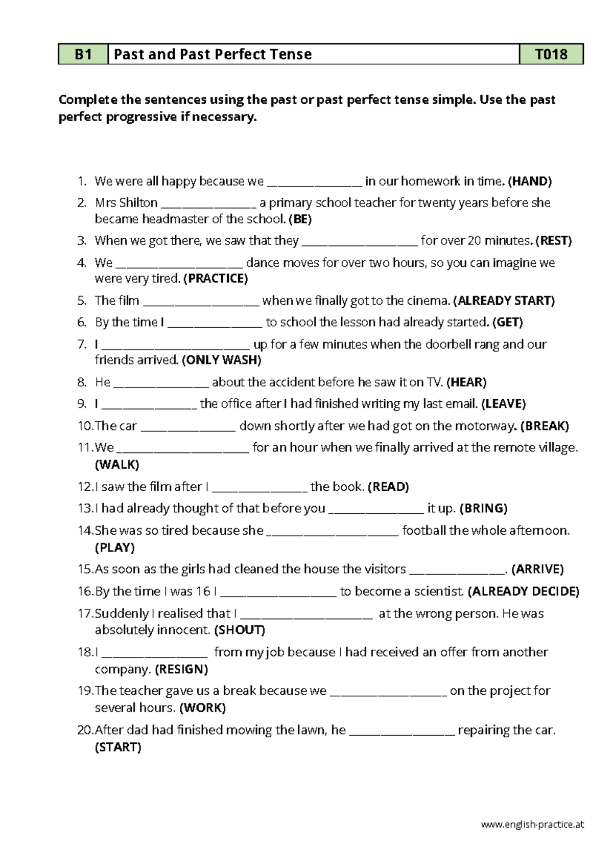 2 - Gramática - english-practice B1 Past and Past Perfect Tense T 018 ...