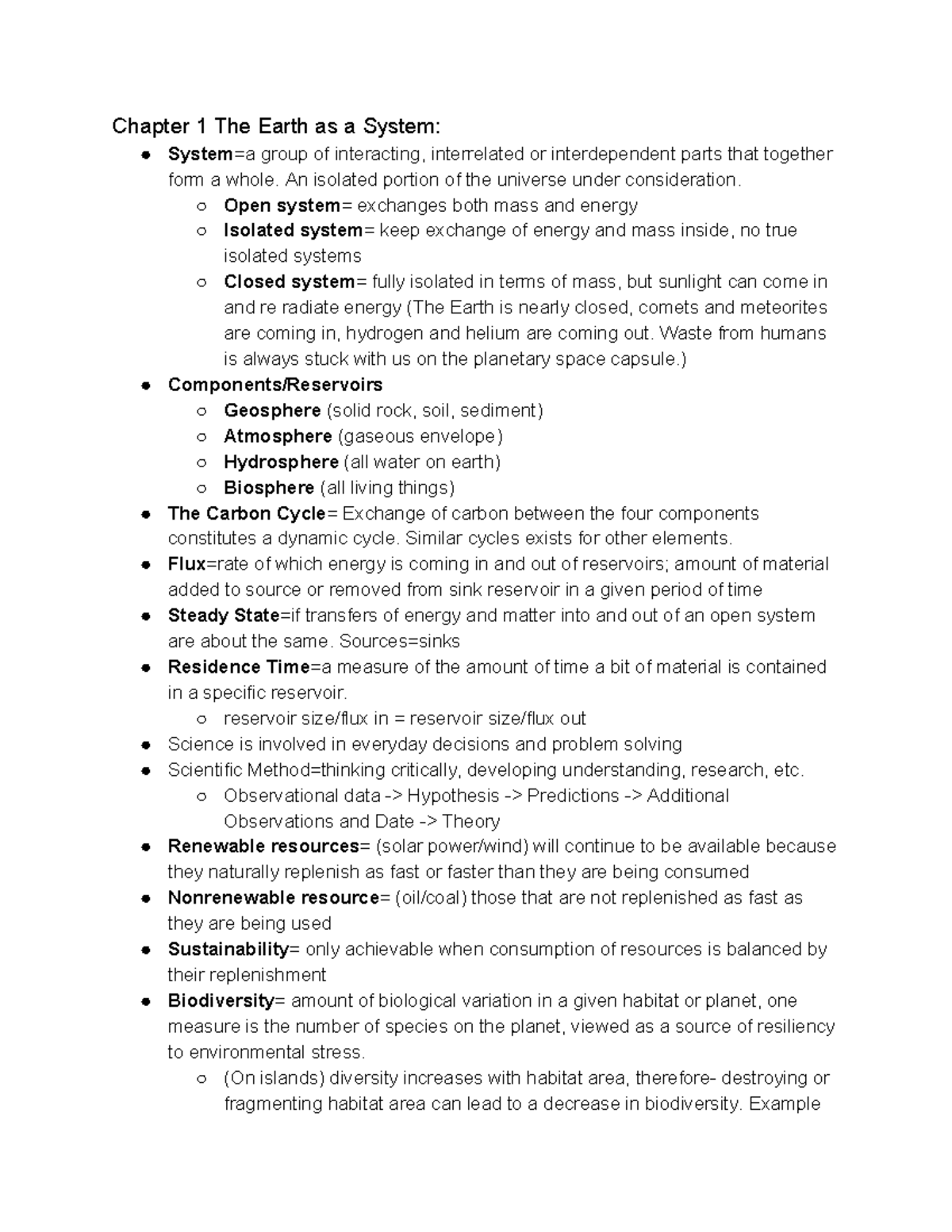 Geology Notes Week 2 - Chapter 1 The Earth as a System: System =a group ...