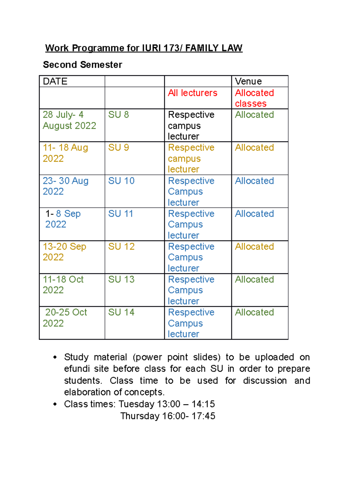 2022- students EMR Second Semester Programme - iuri 111 - NWU - Studocu