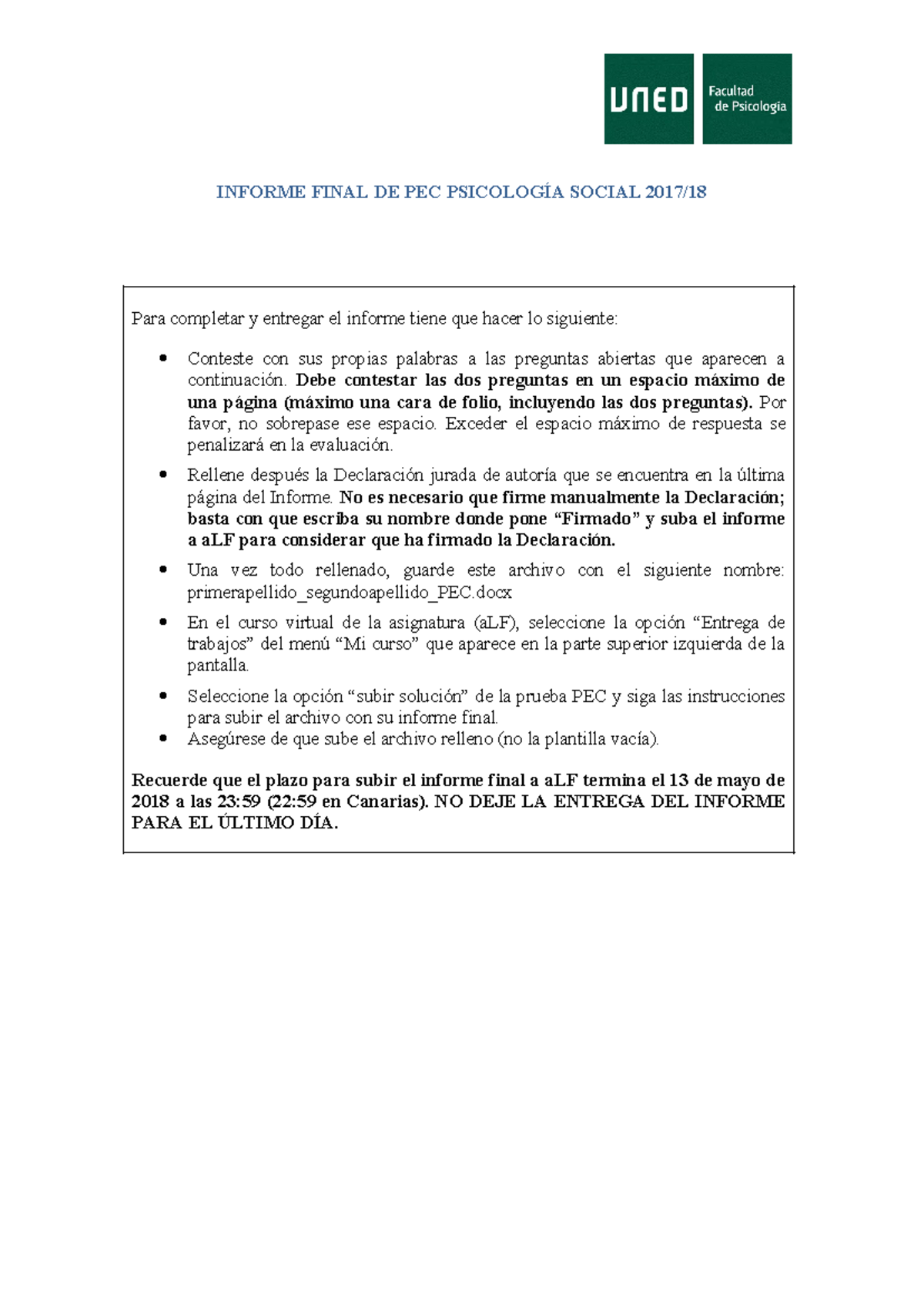 Romero Ramirez PEC - practica - INFORME FINAL DE PEC PSICOLOGÍA SOCIAL 2017/ Para completar y ...