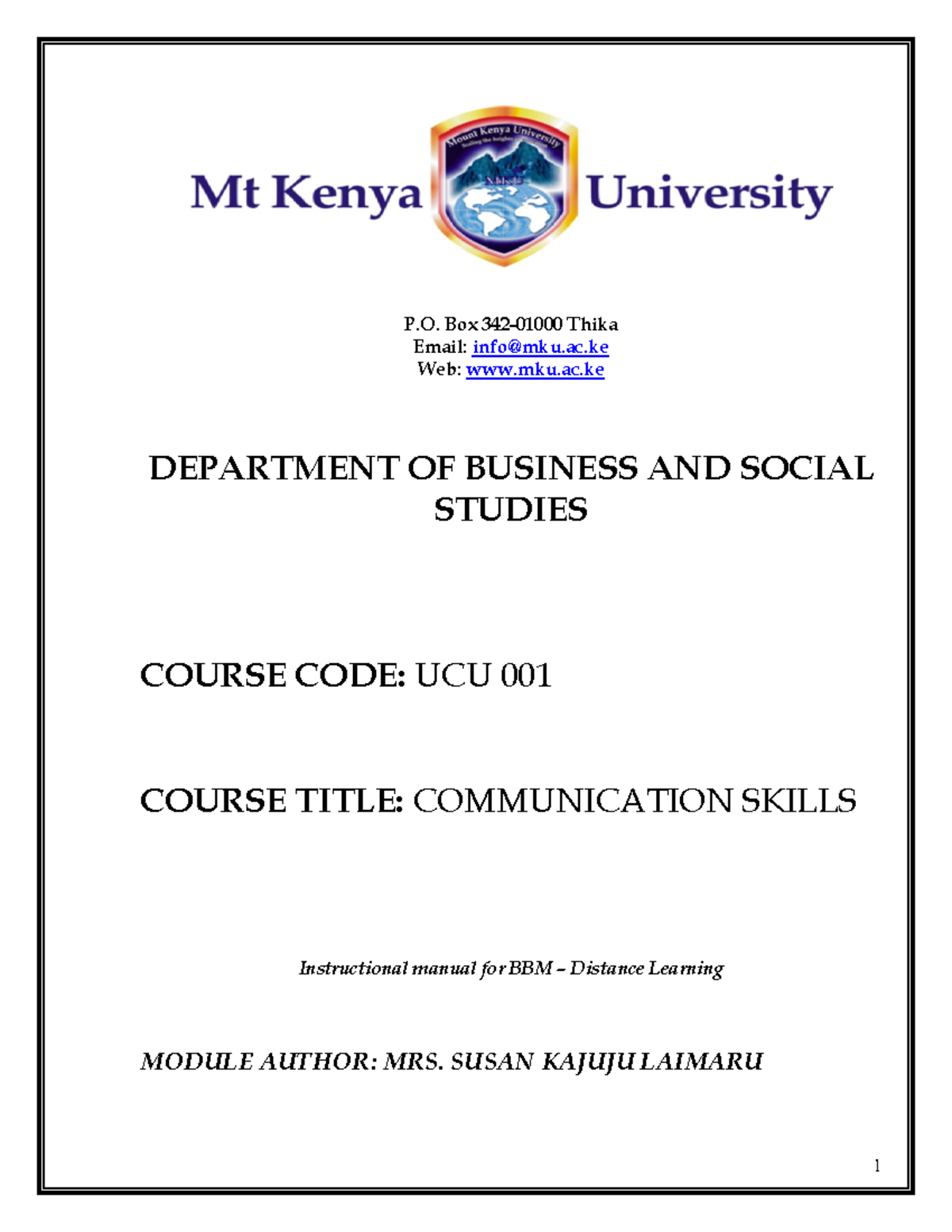 Communication Skills-1 - P. Box 342-01000 Thika Email: info@mku.ac Web: mku.ac DEPARTMENT OF ...