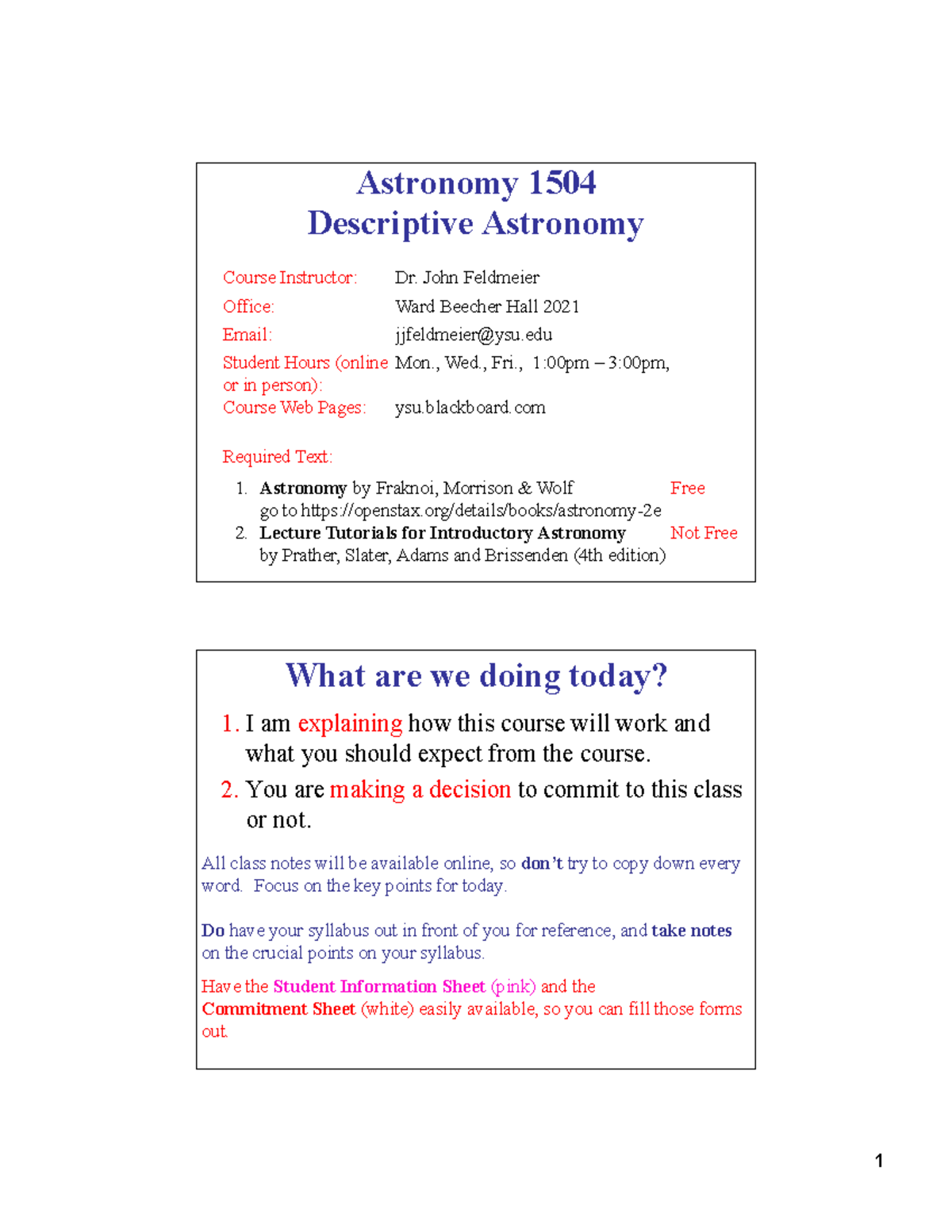 Descriptive astronomy Week 1 - Astronomy 1504 Descriptive Astronomy ...