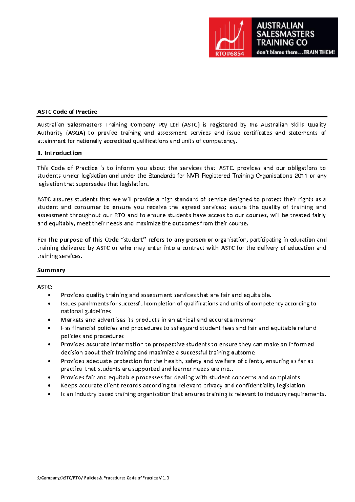 ASTC Code of Practice V1 - ASTC Code of Practice Australian ...