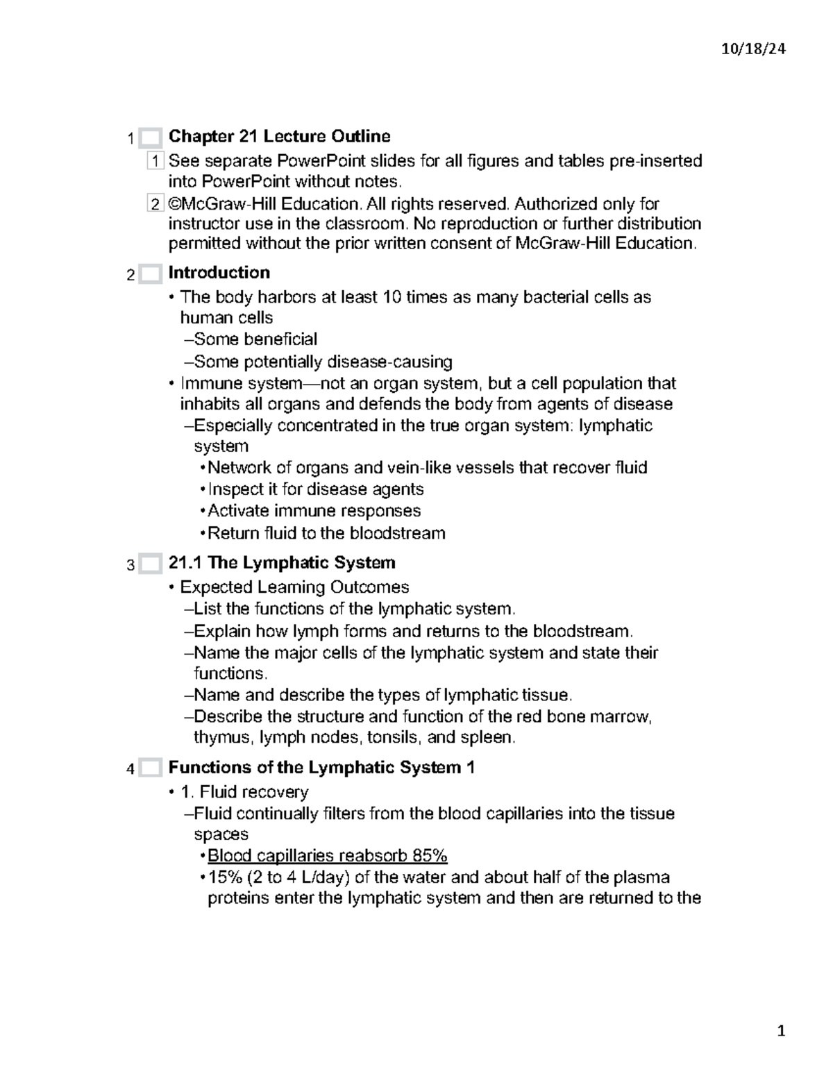 Chapter 21 - THE Lymphatic AND Immune Systems - 10/18/ Chapter 21 Lecture Outline See separate ...