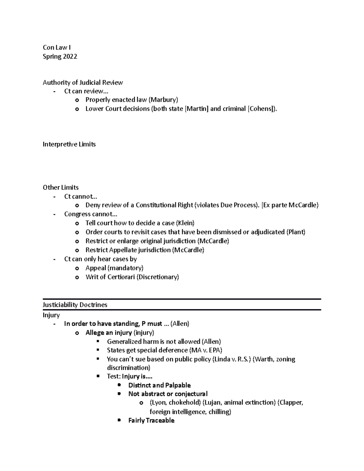 Con Law Rules Outline - Exam Prep Materials - Prof Walker - Con Law I ...