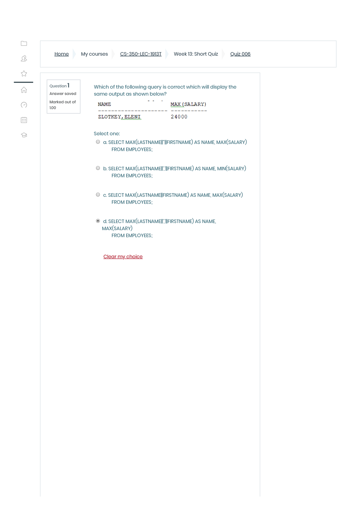 dbms-quiz-006-9 - Home My courses CS-350-LEC-1913T Week 13: Short Quiz ...