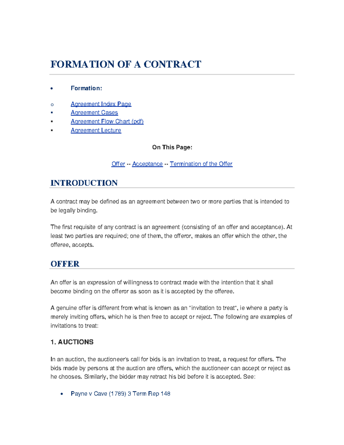 Contract Law Notes from Law teacher - Law Teacher - 2: FORMATION OF A ...