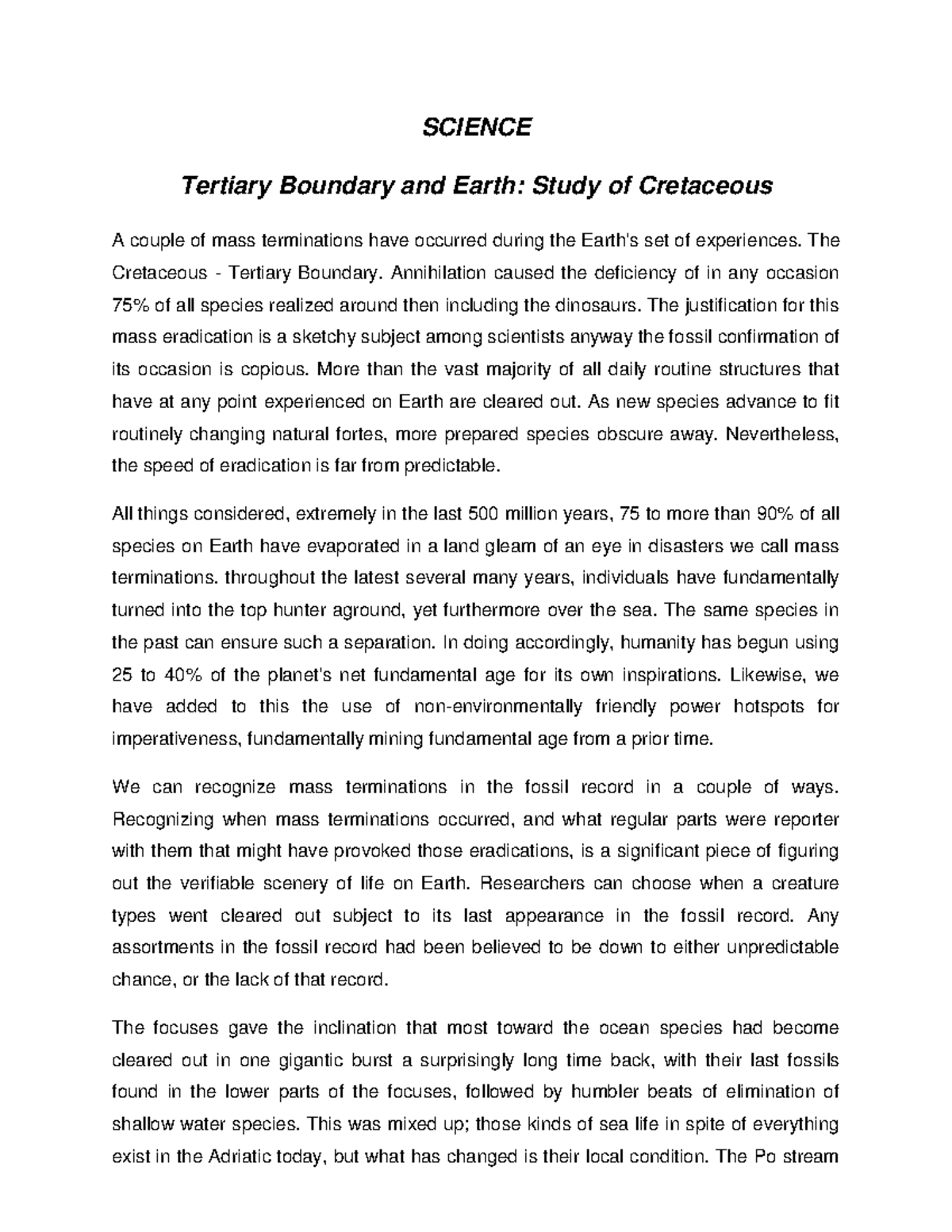 Tertiary Boundary and Earth Study of Cretaceous - SCIENCE Tertiary ...