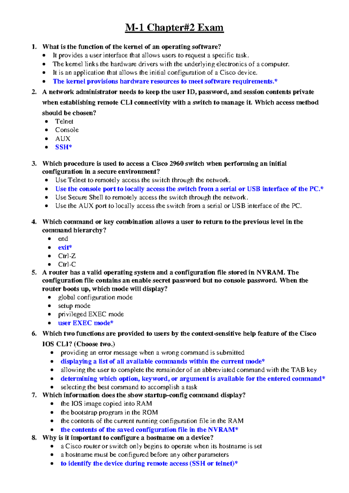M-1 [chapter#2] exam - M-1 Chapter#2 Exam 1. What is the function of ...
