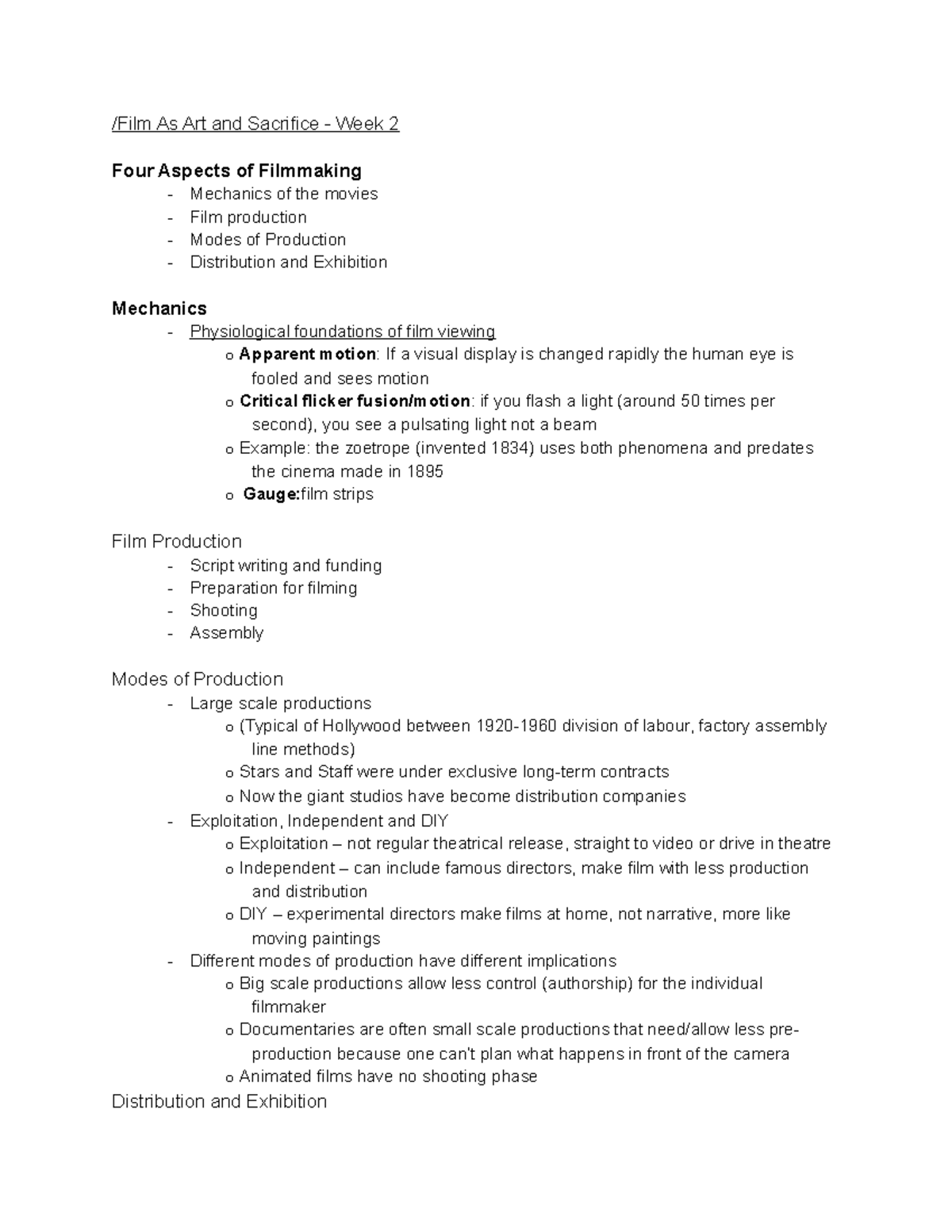 Film Studies 1022 Full course and extra reading notes - /Film As Art ...