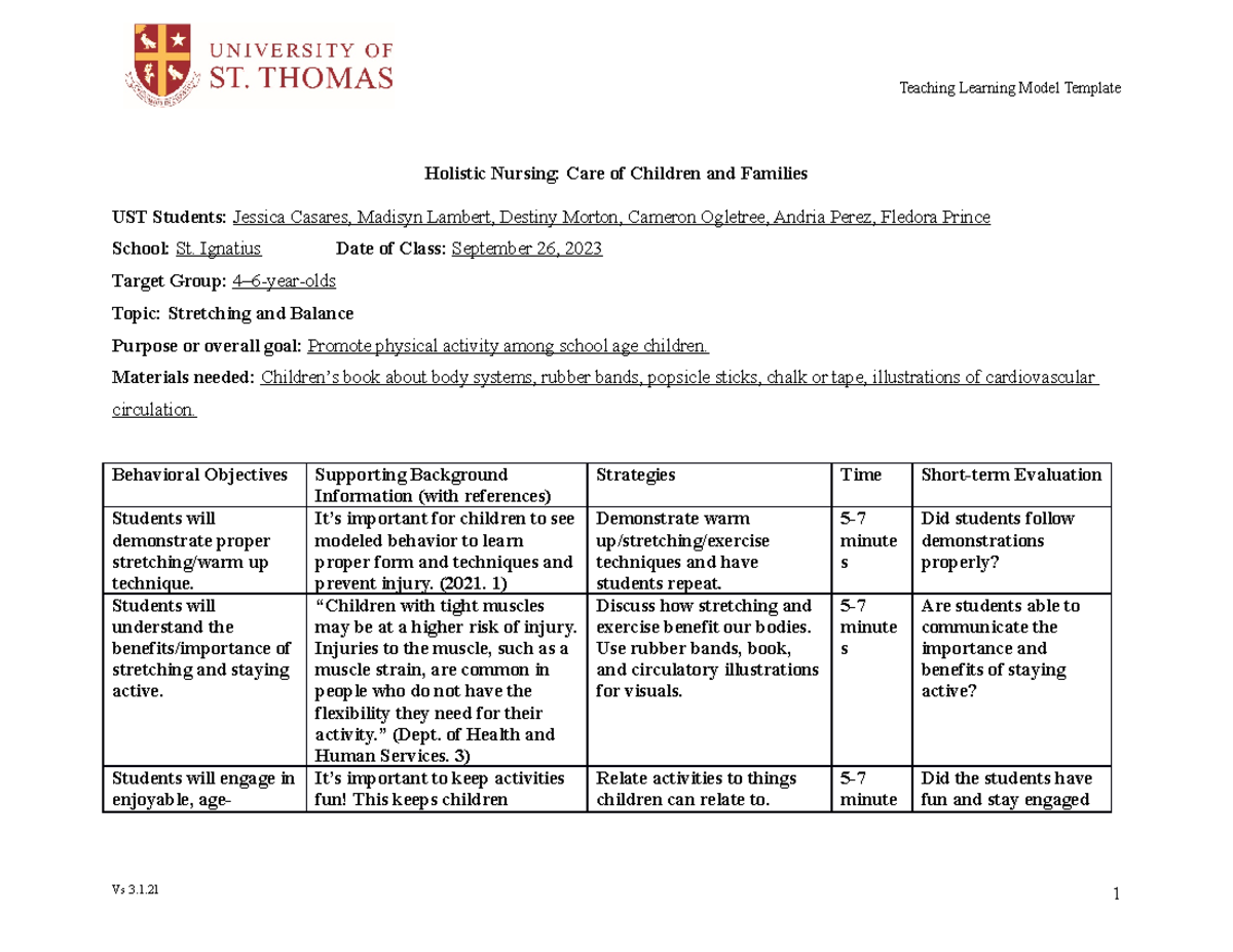 Peds Teaching Project - Teaching Learning Model Template Holistic ...