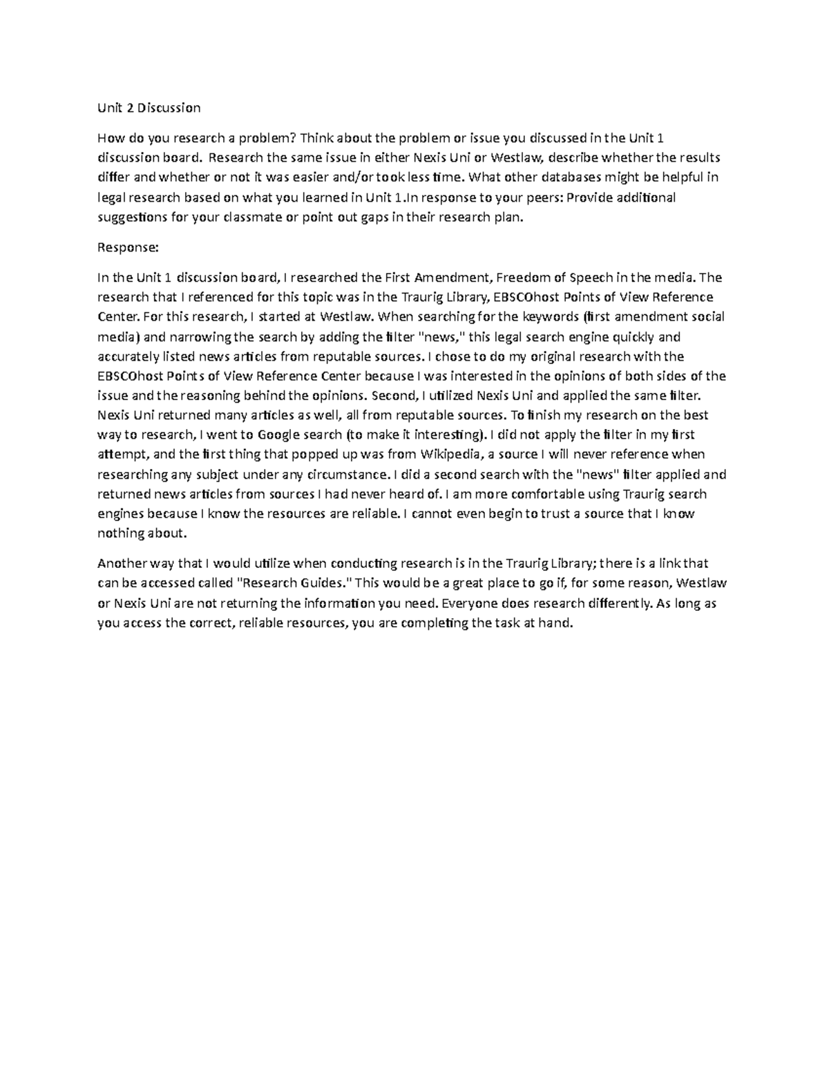 Law205 Unit 2 Db Using Issue Discussed In Unit 1 Db Research This Issue In Nexi Uni Or