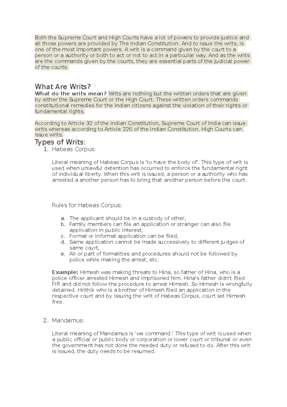 Document (18) - Lecture notes - Both the Supreme Court and High Courts ...
