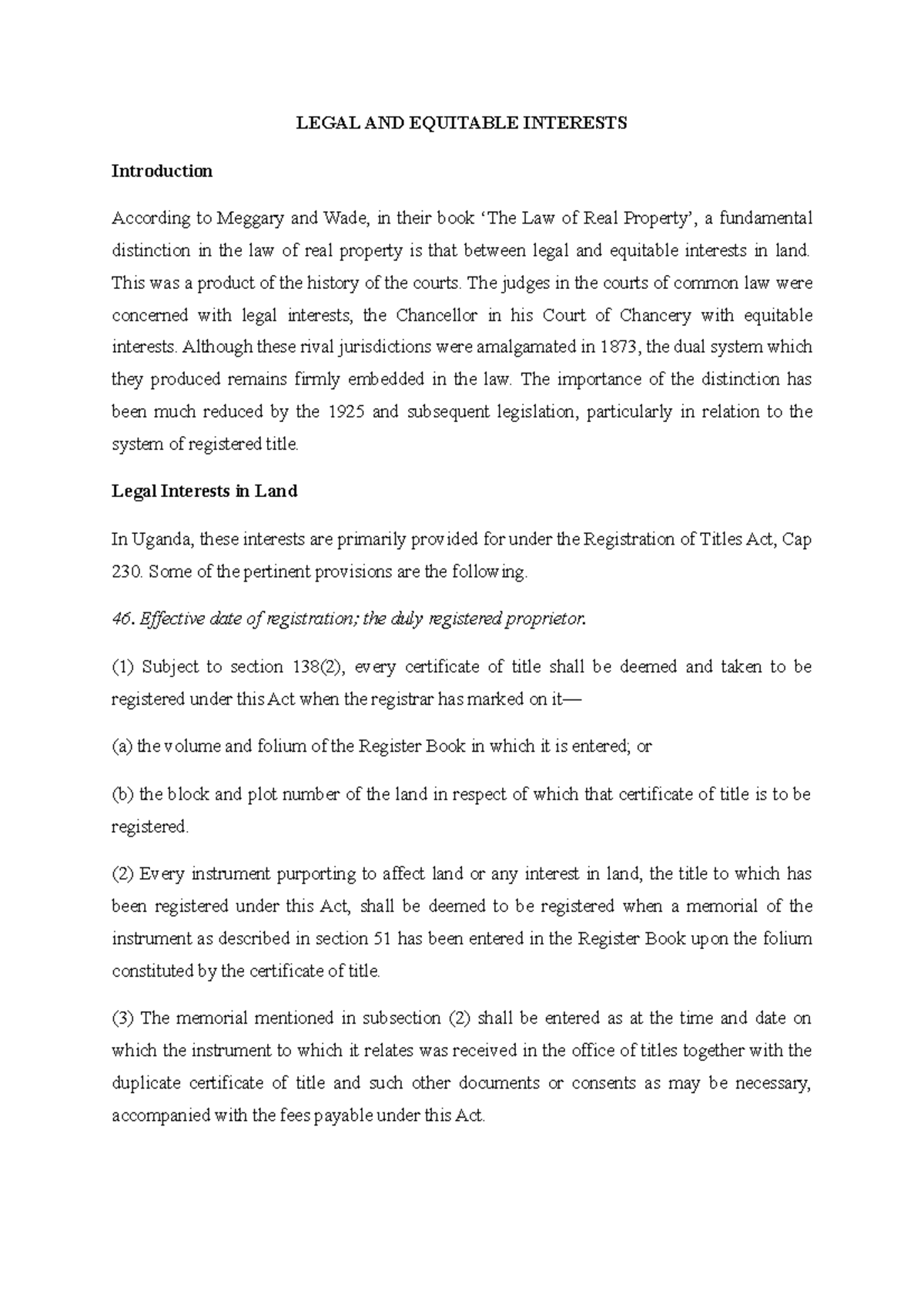 Legal and Equitable Interests - LEGAL AND EQUITABLE INTERESTS ...