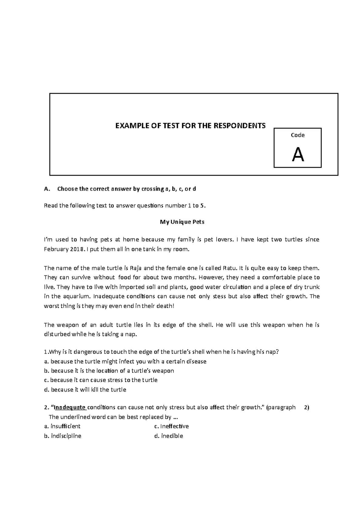 Descriptive Text Exercise for the Seventh Grade - A. Choose the correct ...