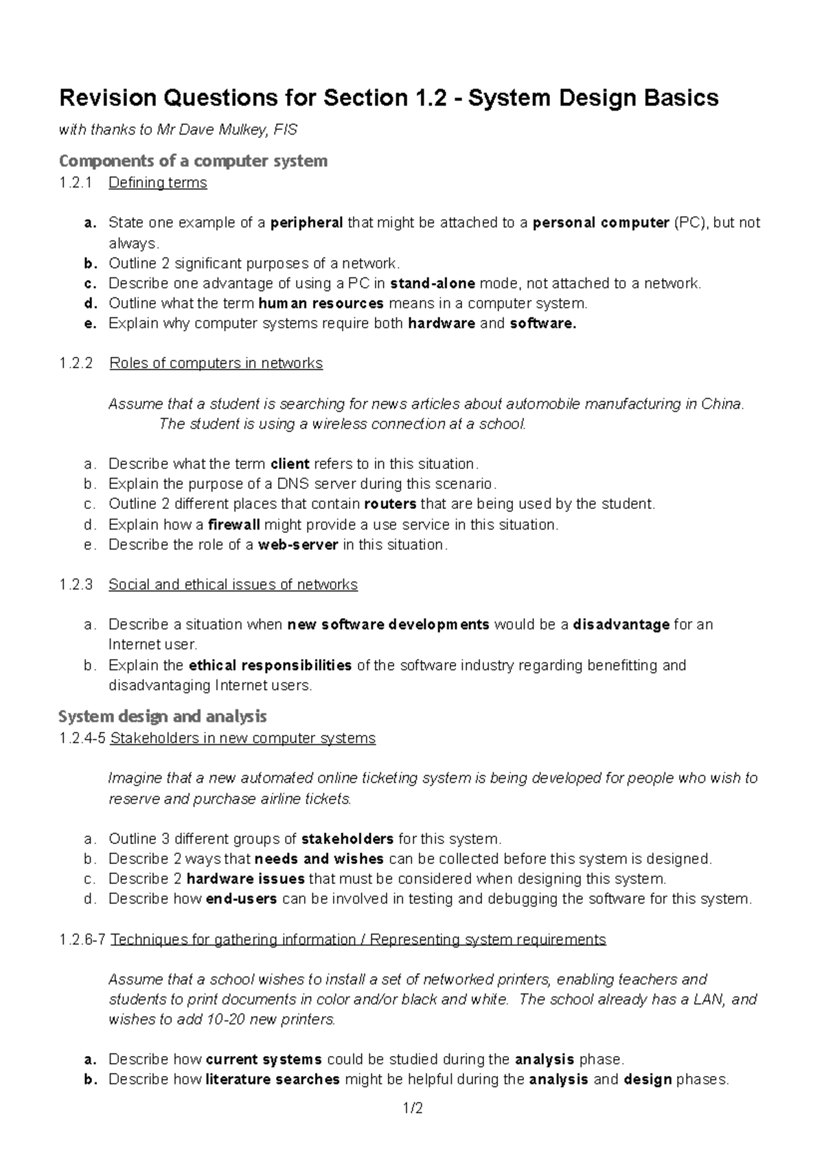 Revision Questions 1-2 System design basics - Revision Questions for Section 1 - System Design ...