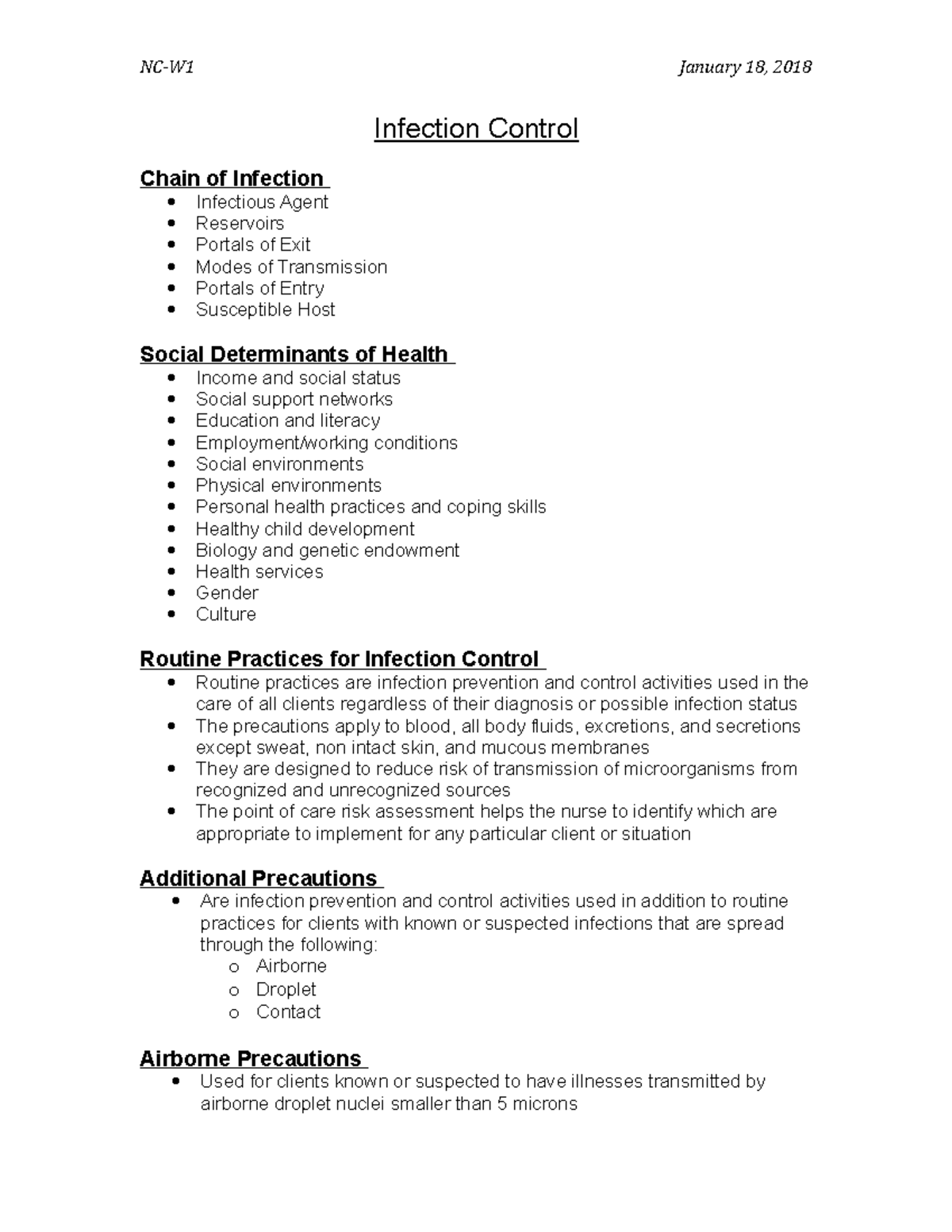NC2-Infection Control - NC-W1 January 18, 2018 Infection Control Chain ...