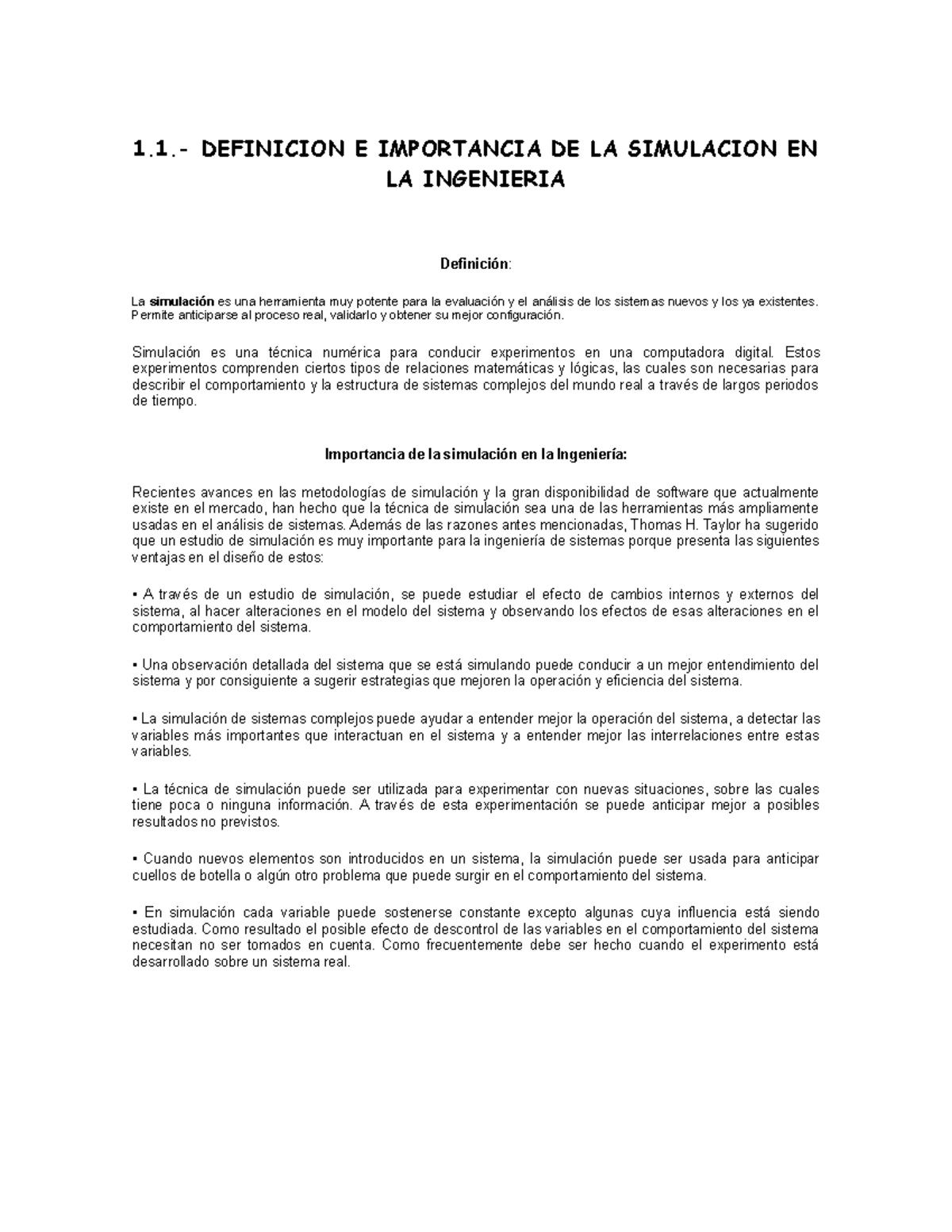 Investigacion de simulacion - 1.- DEFINICION E IMPORTANCIA DE LA ...
