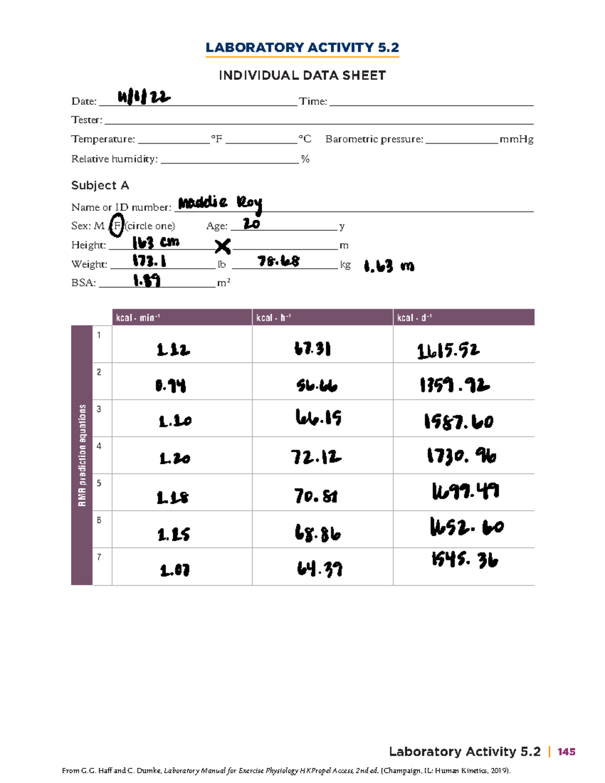 5 - Lecture notes - 145 LABORATORY ACTIVITY 5. INDIVIDUAL DATA SHEET ...