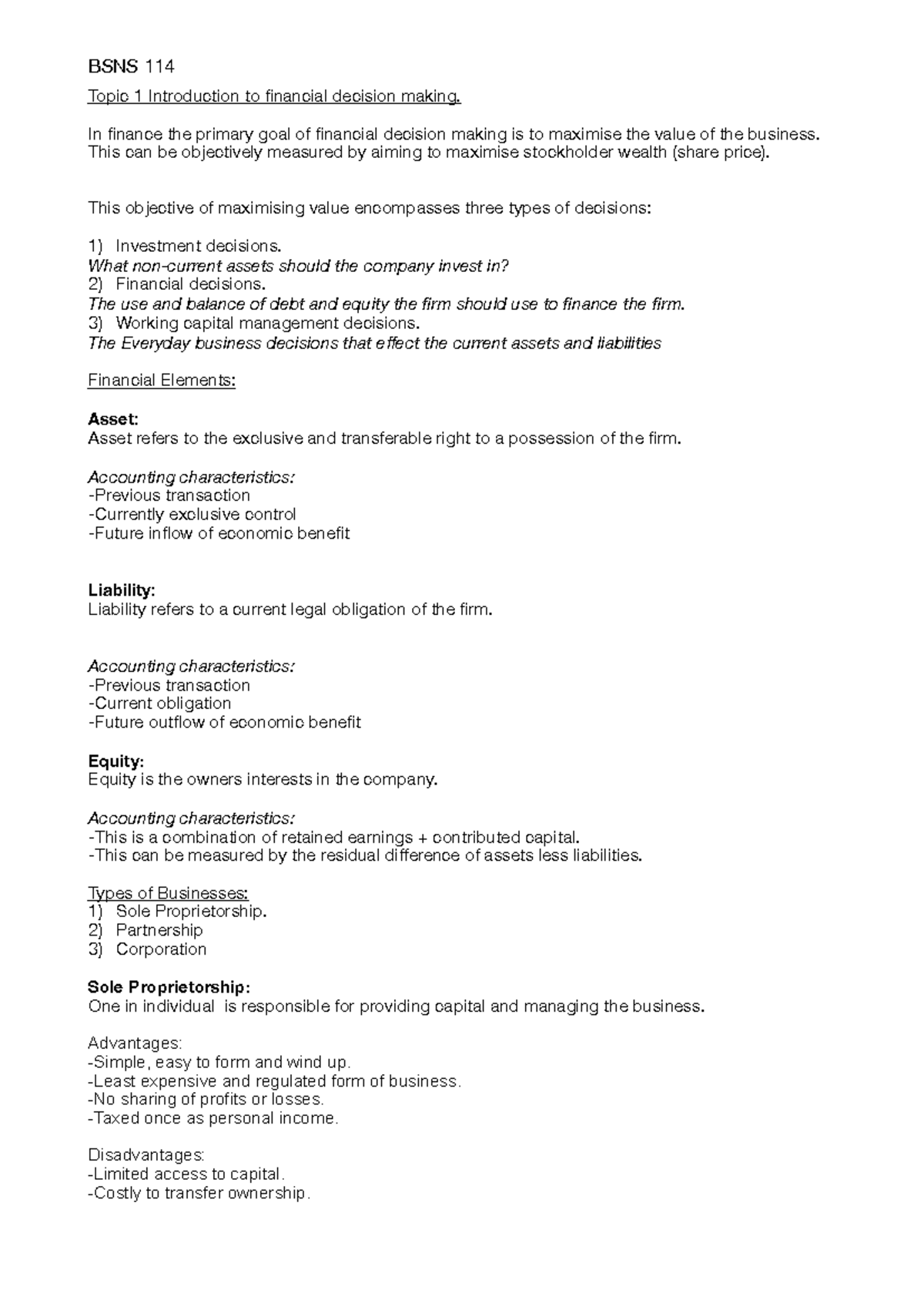 Tut 1 - Tutorial practice - Topic 1 Introduction to financial decision ...
