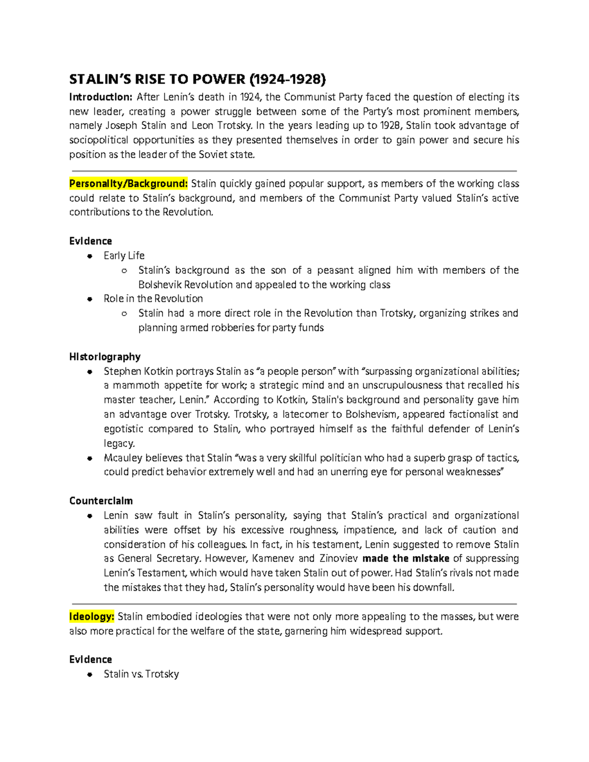 Stalin's RISE TO Power Paper 2 - DONE - STALIN’S RISE TO POWER (1924 ...