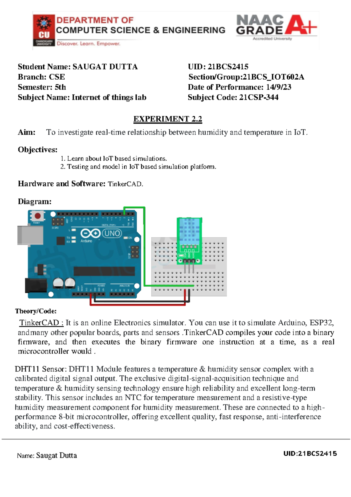 Exp 2.2 iot saugat - worksheet 2.2 - Student Name: SAUGAT DUTTA UID ...