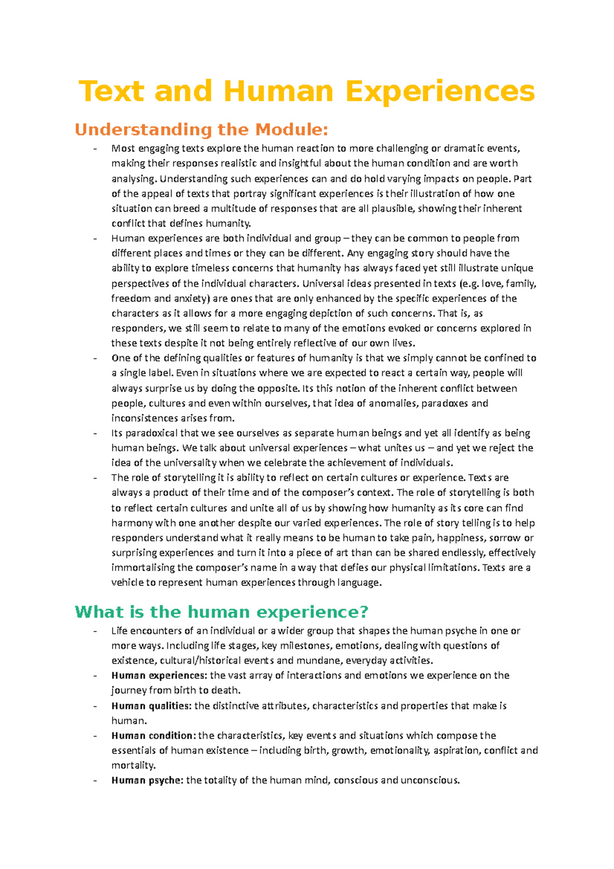 Complete Common Mod Notes - Text and Human Experiences Understanding ...