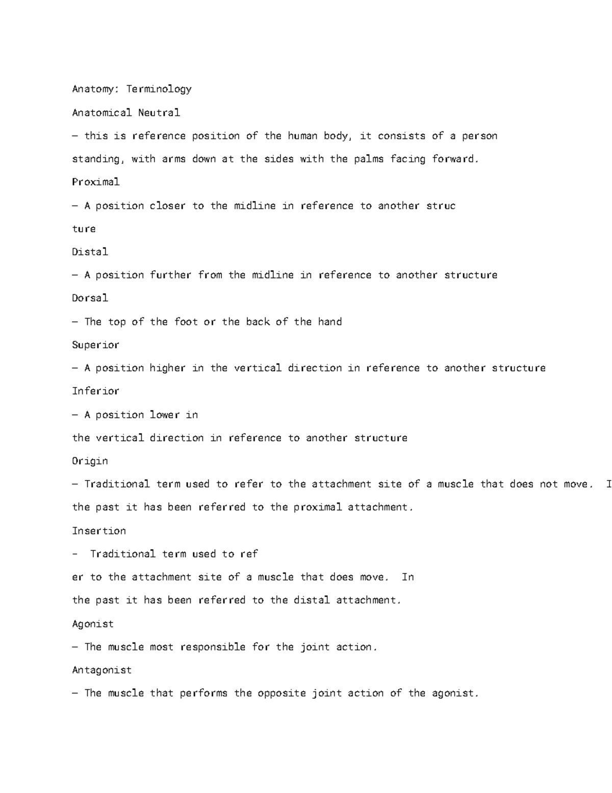Anatomy Terminology Review - Anatomy: Terminology Anatomical Neutral ...