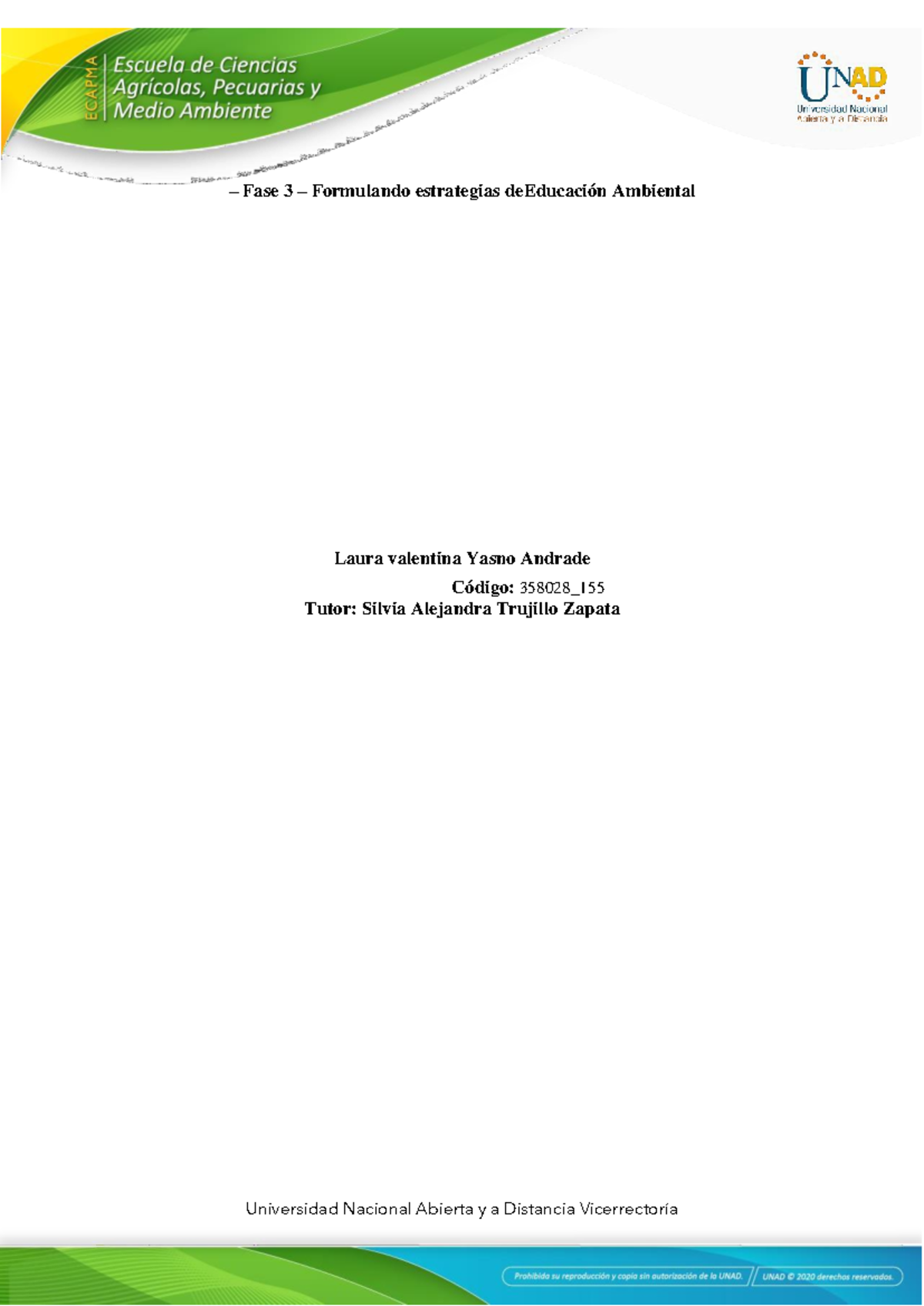 Trabajo 3 estrategia de Educacion Ambiental Laura Yasnó Andrade - Fase ...