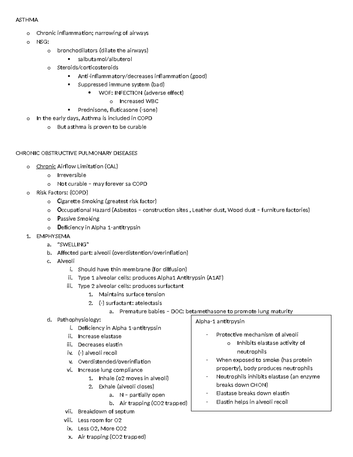 COPD - COPD patho and management - ASTHMA o Chronic inflammation ...