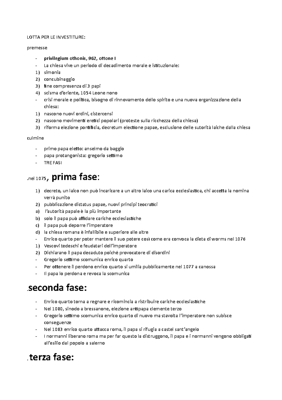 Storia PER IL 5 - appunti completi lotta per le investiture - LOTTA PER ...