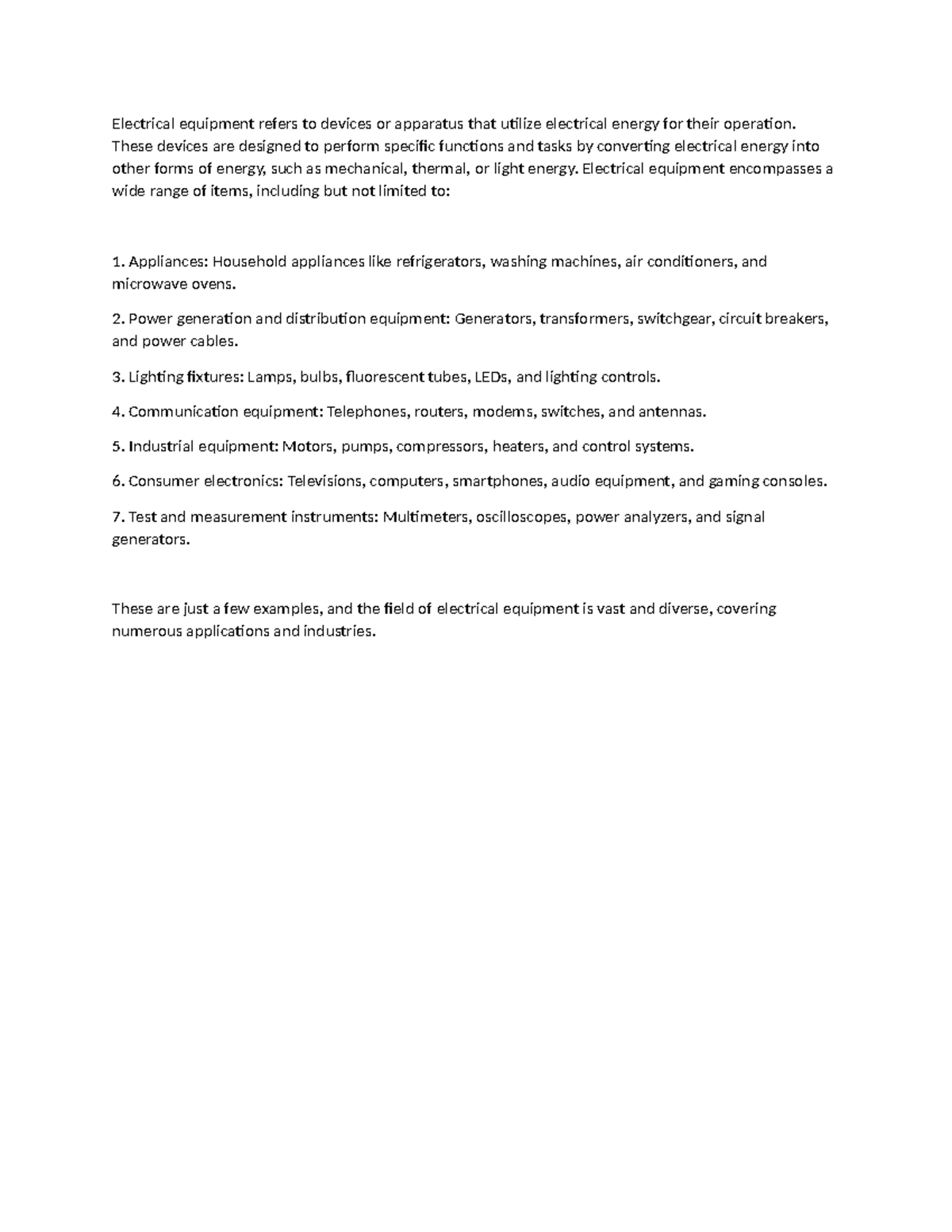 Electrical Euipment - These devices are designed to perform specific ...