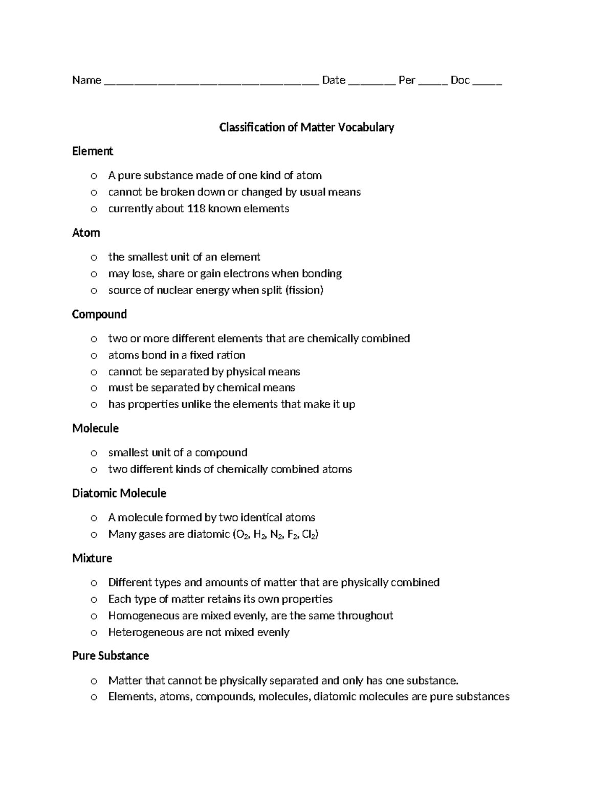 Classification of Matter Notes - Name ...