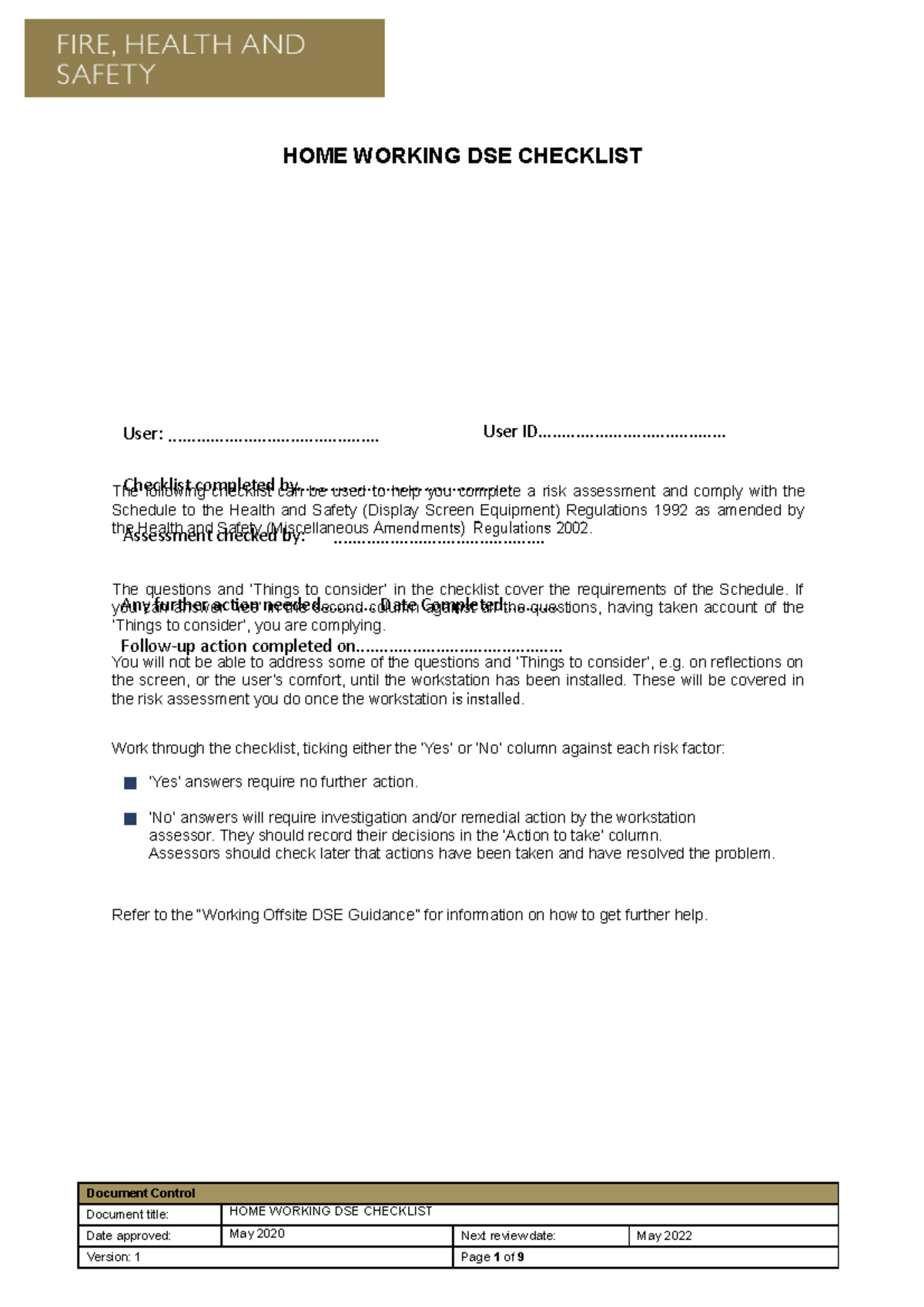 Home Working DSEChecklist Compliance June2020 V1 - HOME WORKING DSE ...