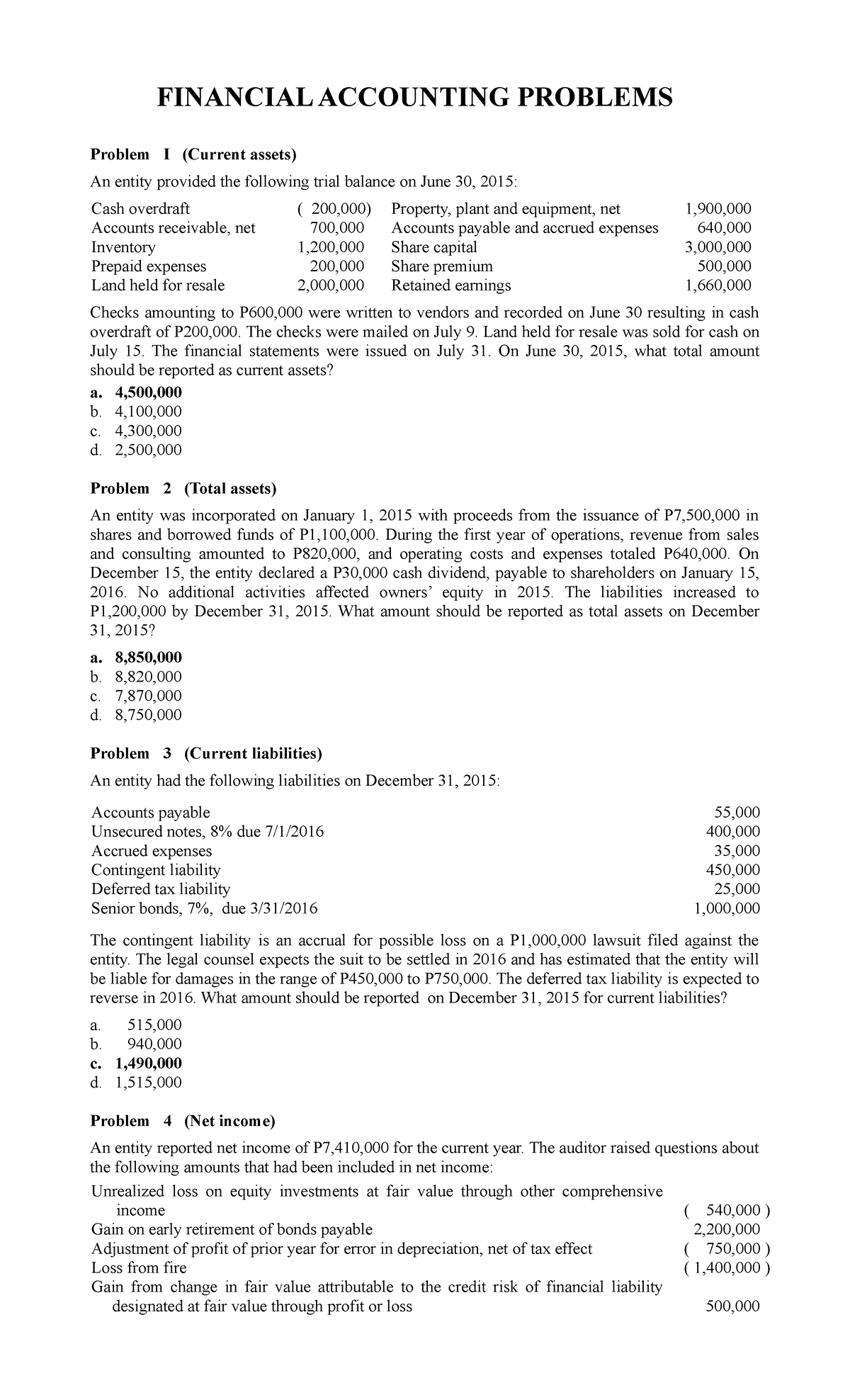 Pdfcoffee - Ctto - FINANCIAL ACCOUNTING PROBLEMS Problem I (Current assets) An entity provided ...