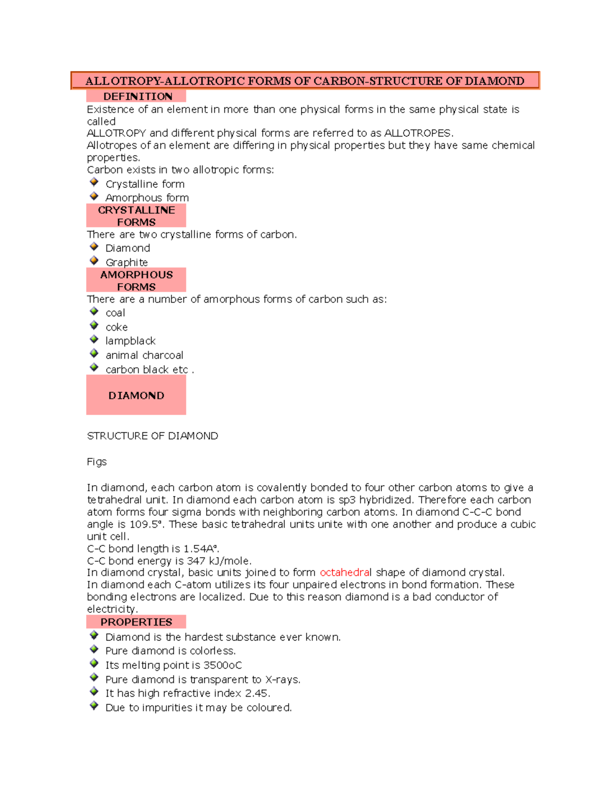 Allotropy- Allotropic Forms OF Carbon- Structure OF Diamond - ALLOTROPY ...