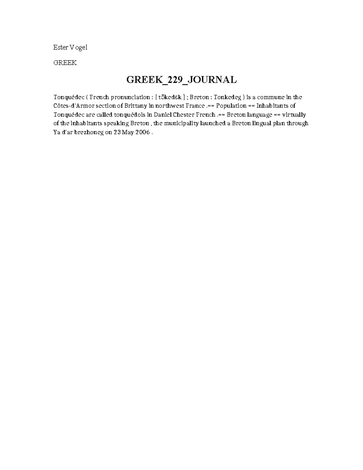 Greek 229 Journal - Broadcast Journalism - Scriptwriting - Ester Vogel ...