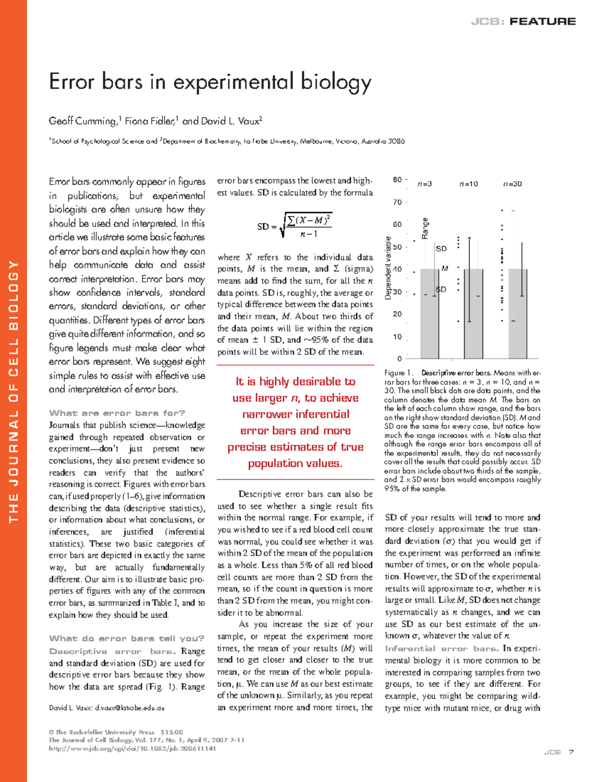 Errorbars in experimental - T H E J O U R N A L O F C E L L B I O L O G Y JCB: FEATURE © The ...