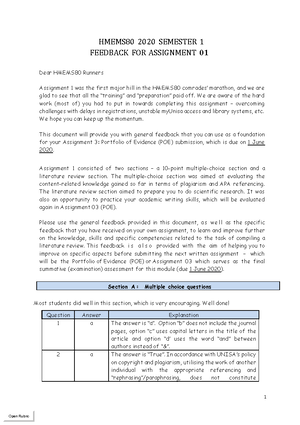 HMEMS80 2022 Sem2 Feedback Assignment 02 - HMEMS80 2022 ASSIGNMENT 2 Feedback In this feedback ...