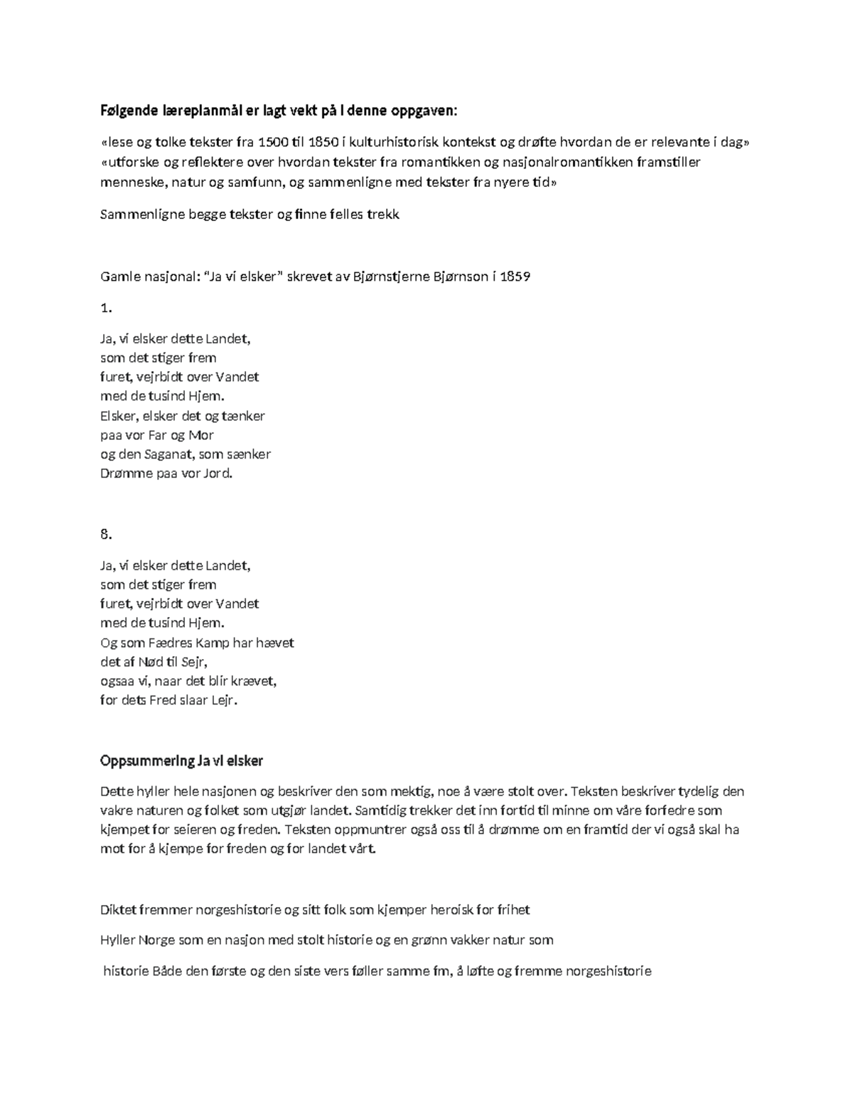 Norsk presentasjon - Følgende læreplanmål er lagt vekt på i denne oppgaven: «lese og tolke ...