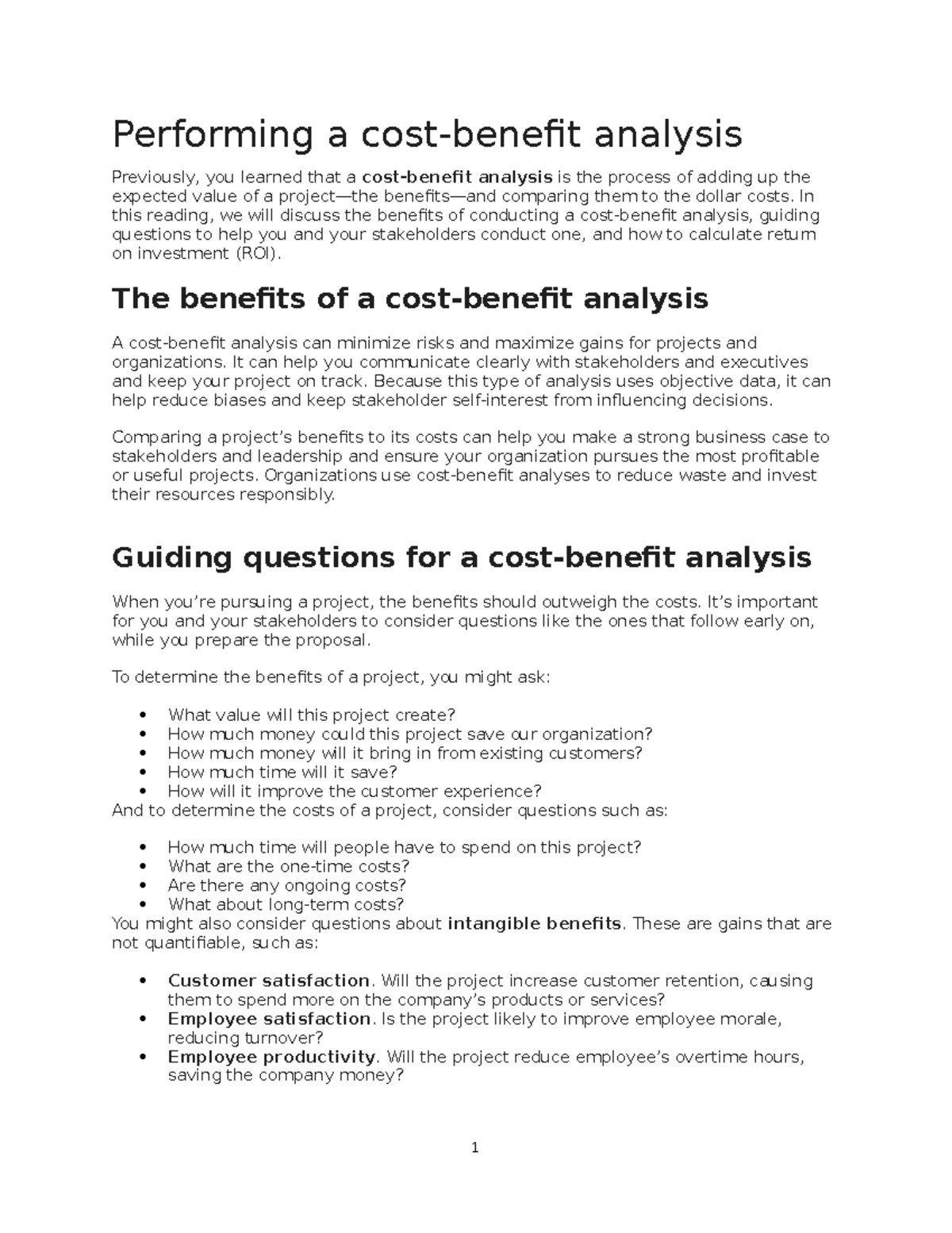 Performing a cost-benefit analysis - Performing a cost-benefit analysis ...