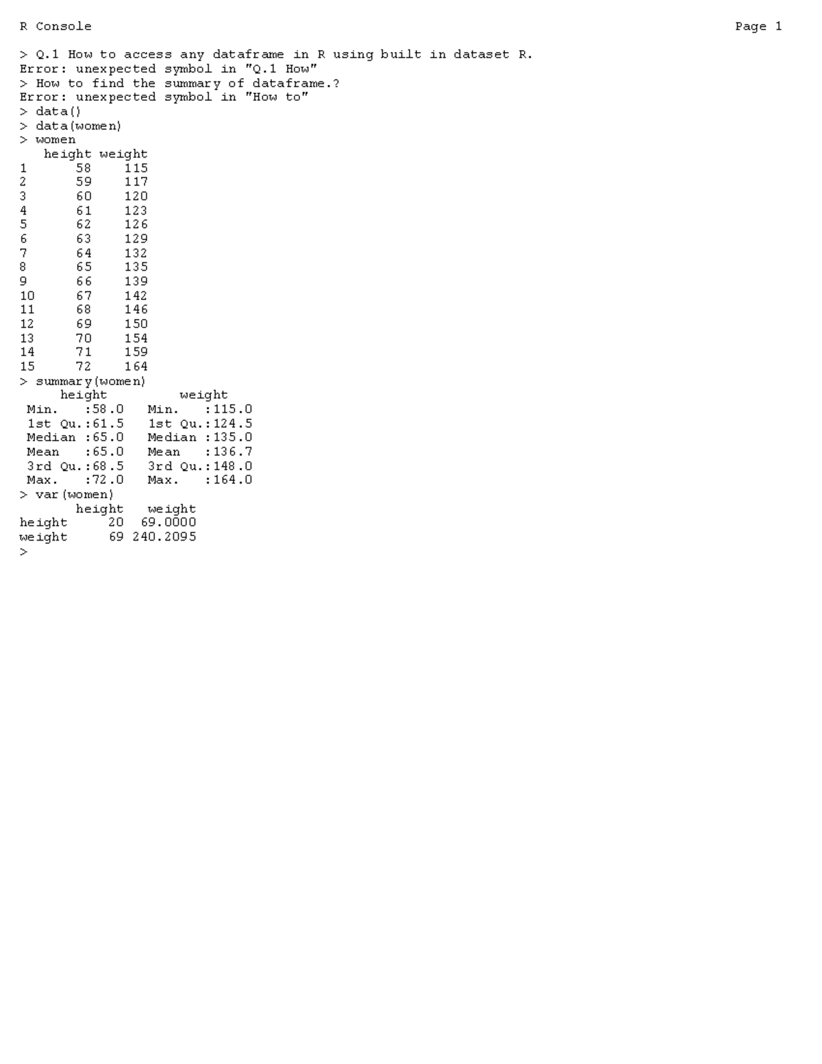 Practice Assignmentttttttttt R R Console Page 1 Q How To Access Any