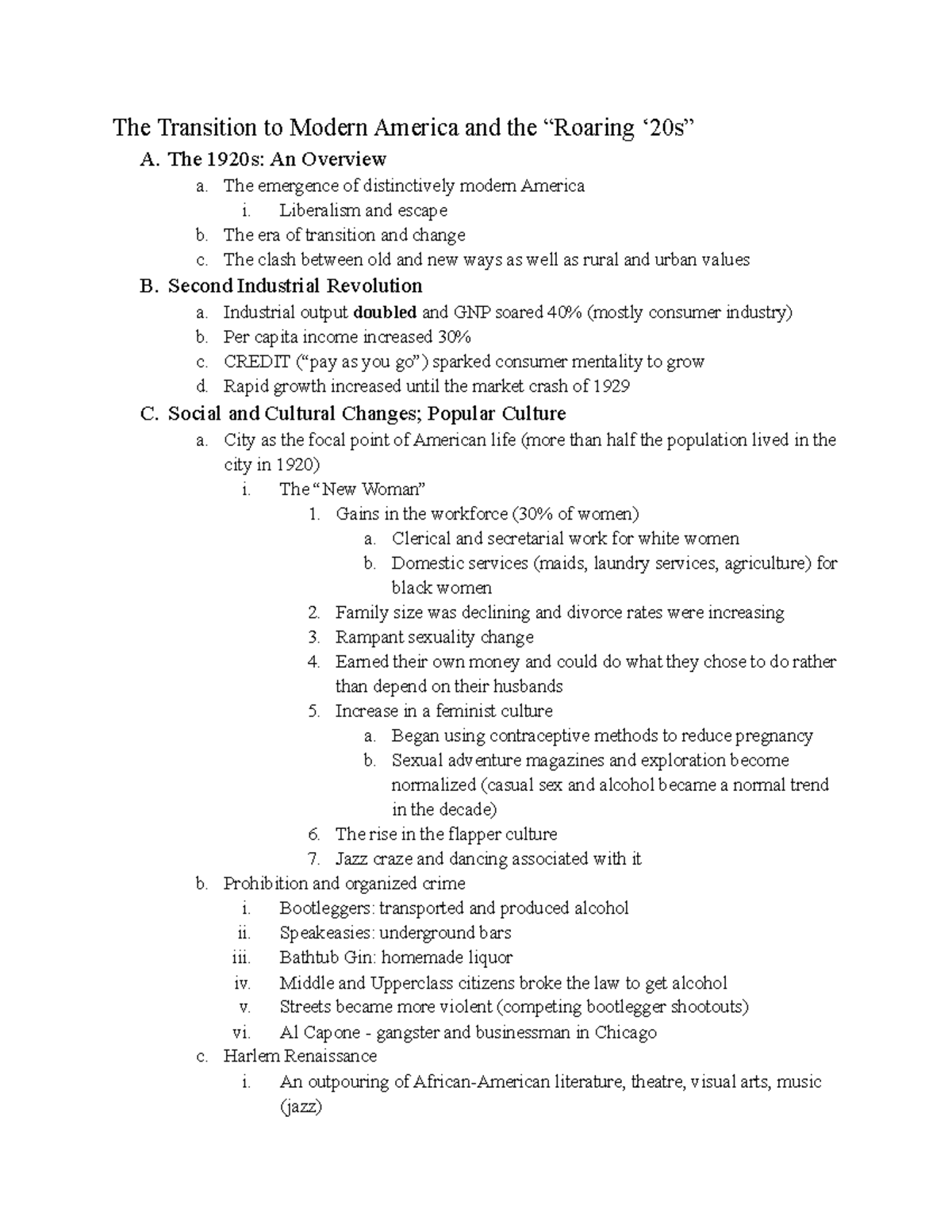 The Transition to Modern America and the “Roaring ‘20s” - The 1920s: An ...