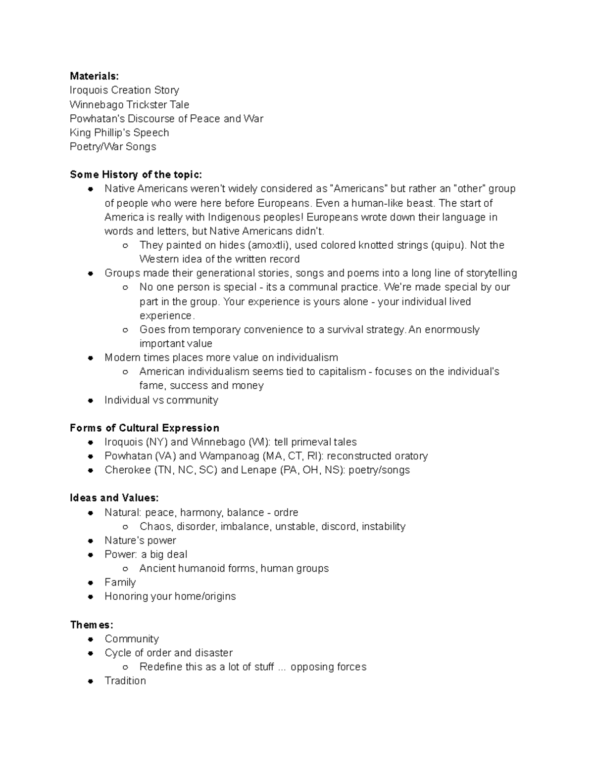 EN285 Native American Oral Traditions - Materials: Iroquois Creation ...